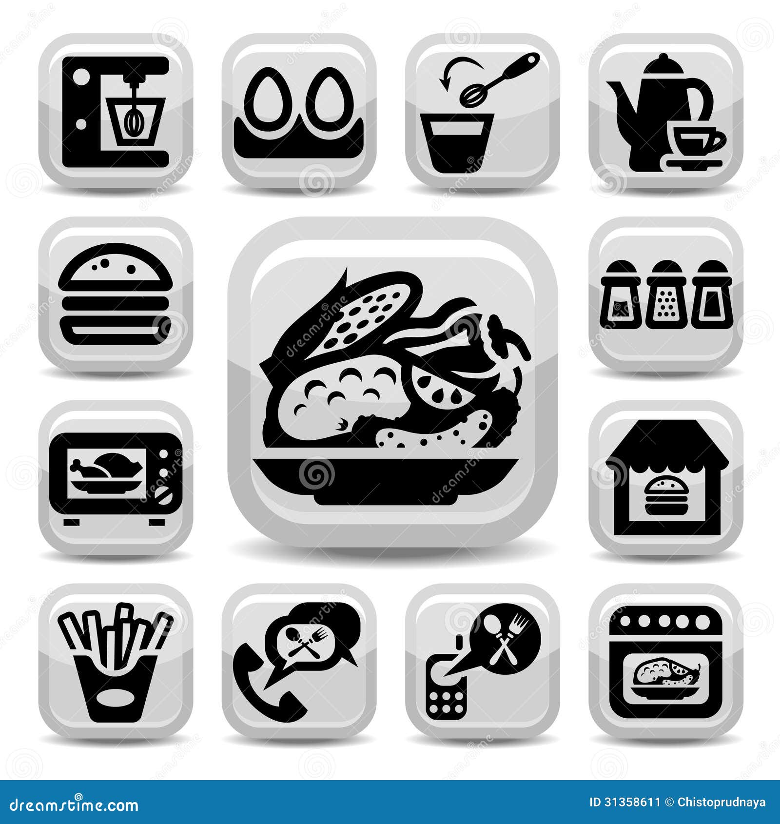 Food and kitchen icons stock vector. Illustration of cheeseburger ...