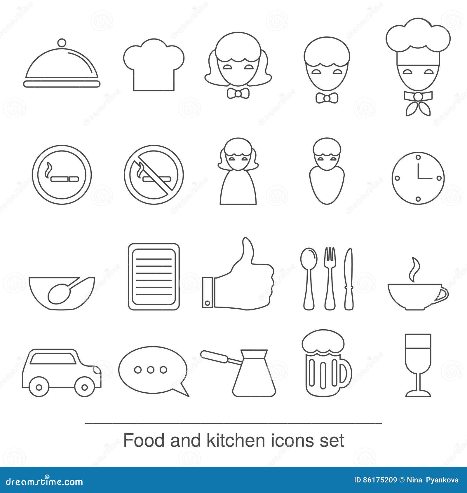 Food and Kitchen Line Icons. Stock Vector - Illustration of knife ...