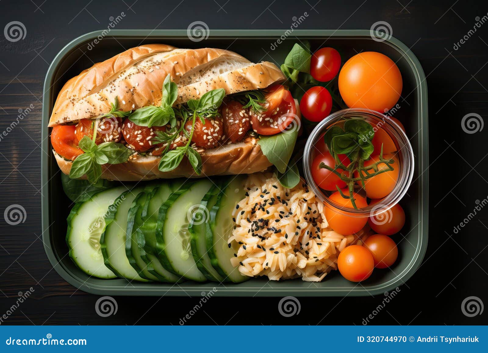 Food Lunch Box with Vegetables and Bread, Top View of Lunch Box on ...