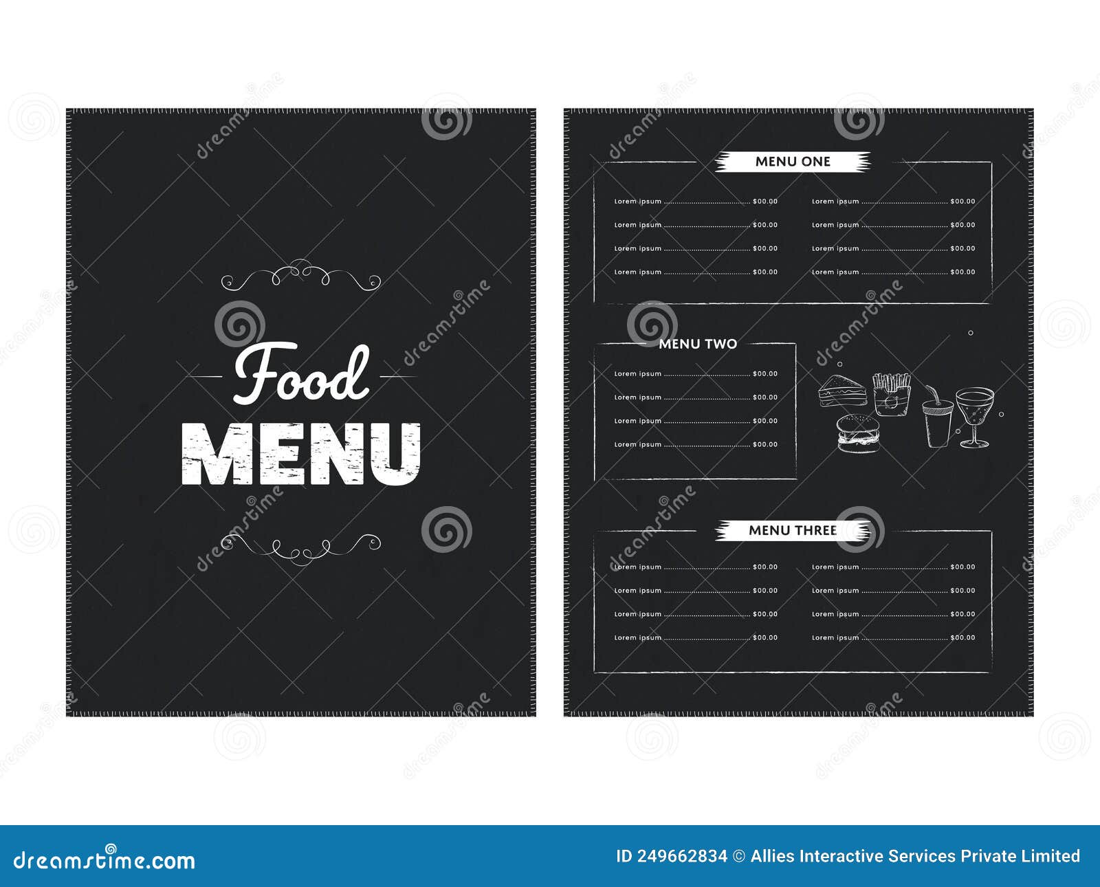 Food Menu Card Template Layout in Front and Back Stock Illustration ...