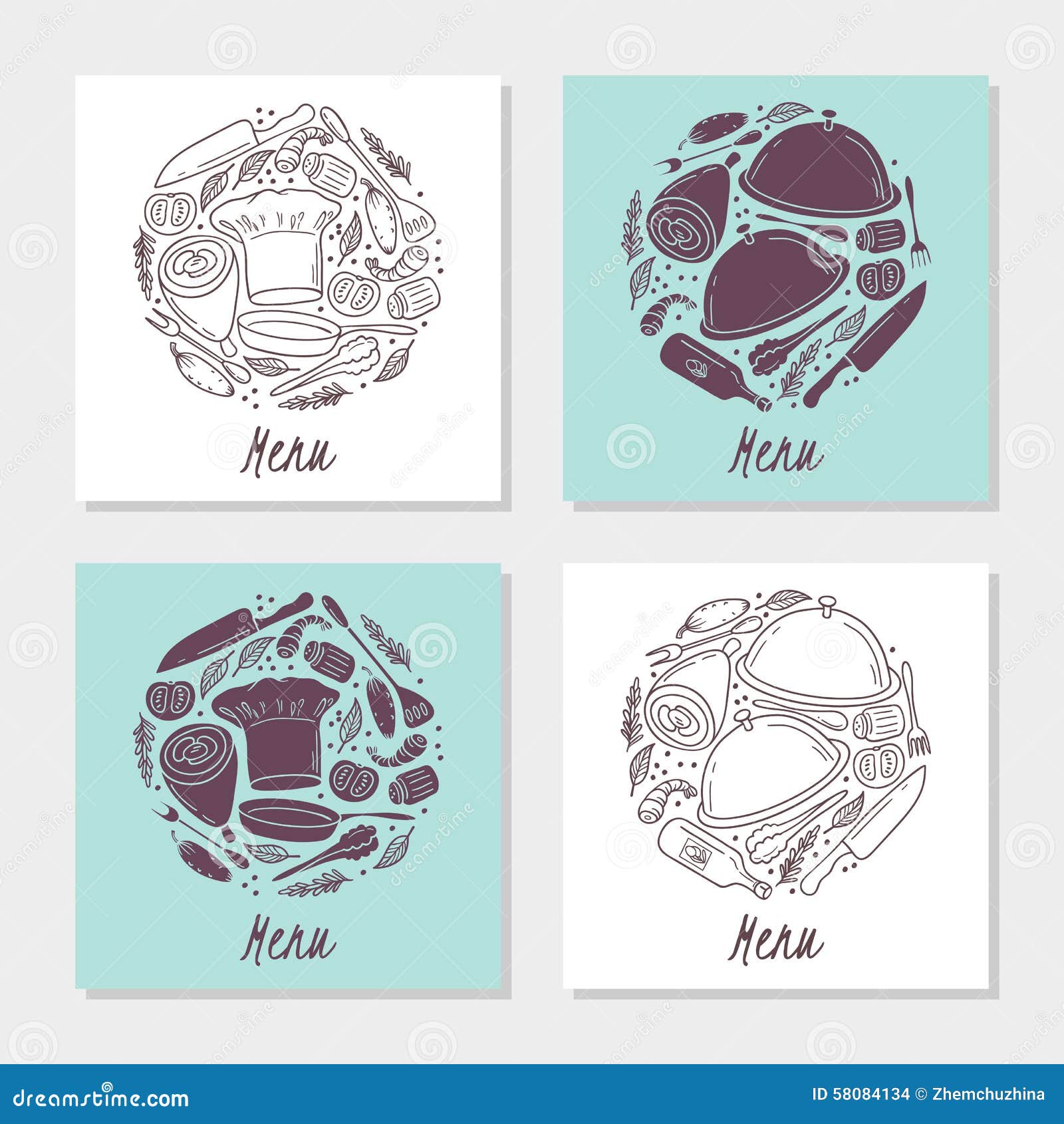 Food Menu Set with Doodle Patterns. Hand Drawn Stock Vector ...