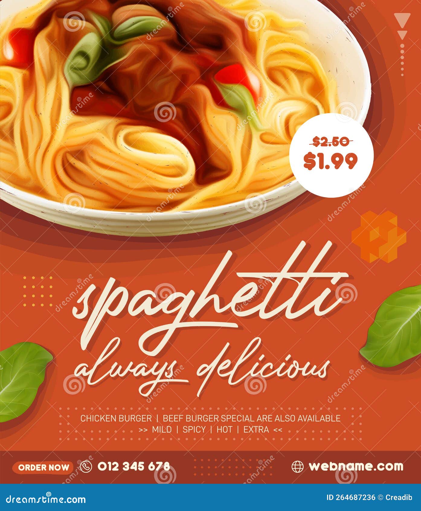 Food Menu Spaghetti Post Template Design Stock Illustration ...