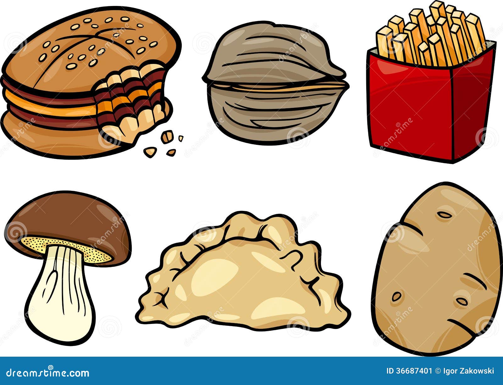 Food Objects Cartoon Illustration Set Stock Vector - Illustration of ...
