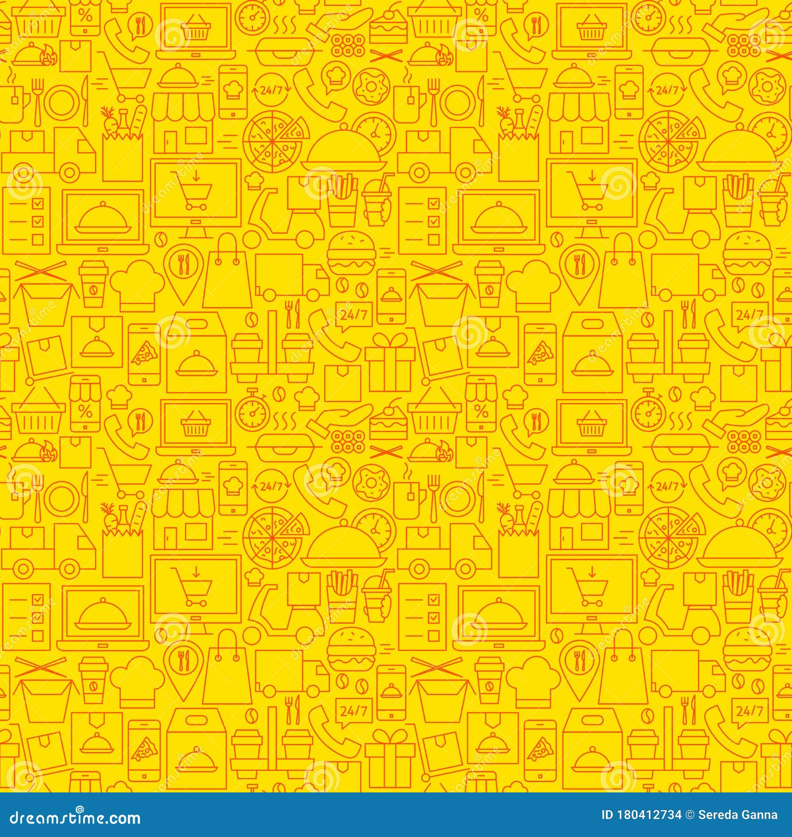 Food Online Delivery Line Seamless Pattern Stock Vector - Illustration ...