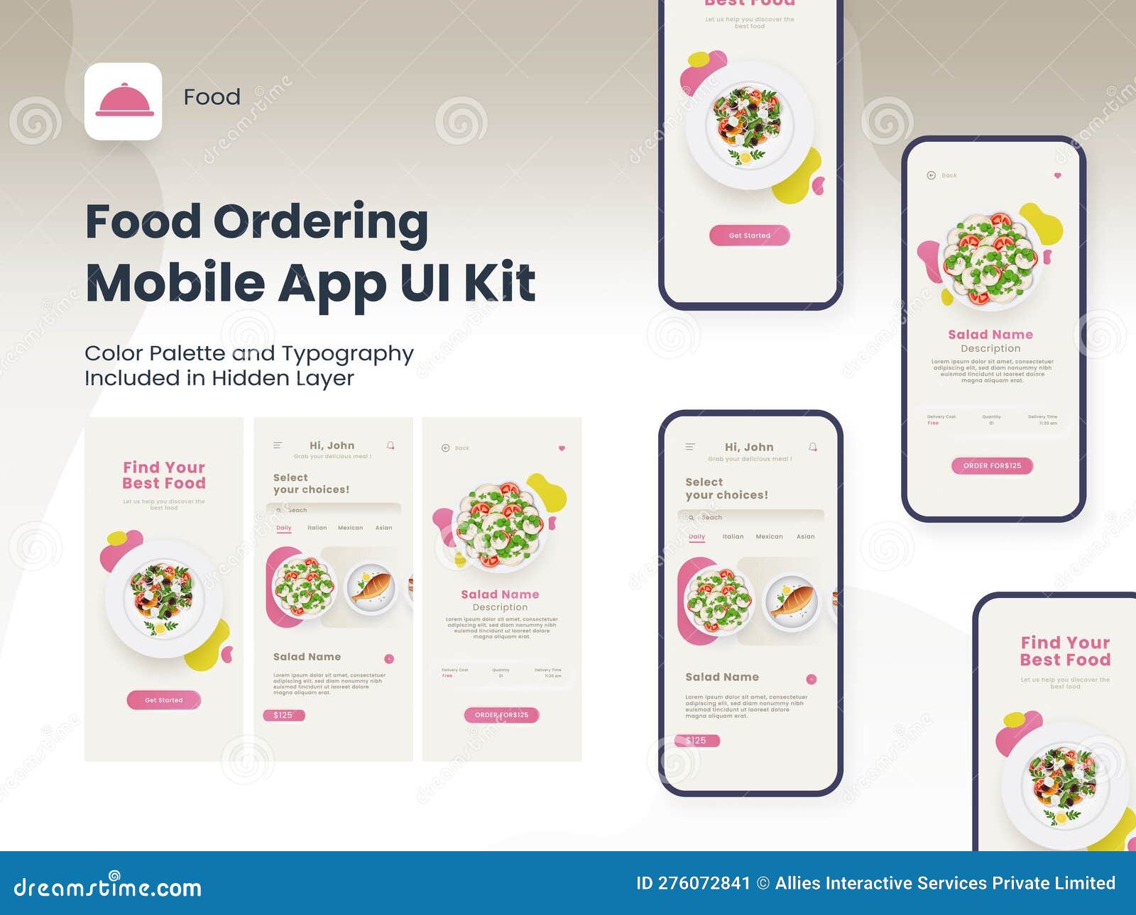 Food Ordering Mobile App UI Kit with Multiple Screens for Restaurant ...