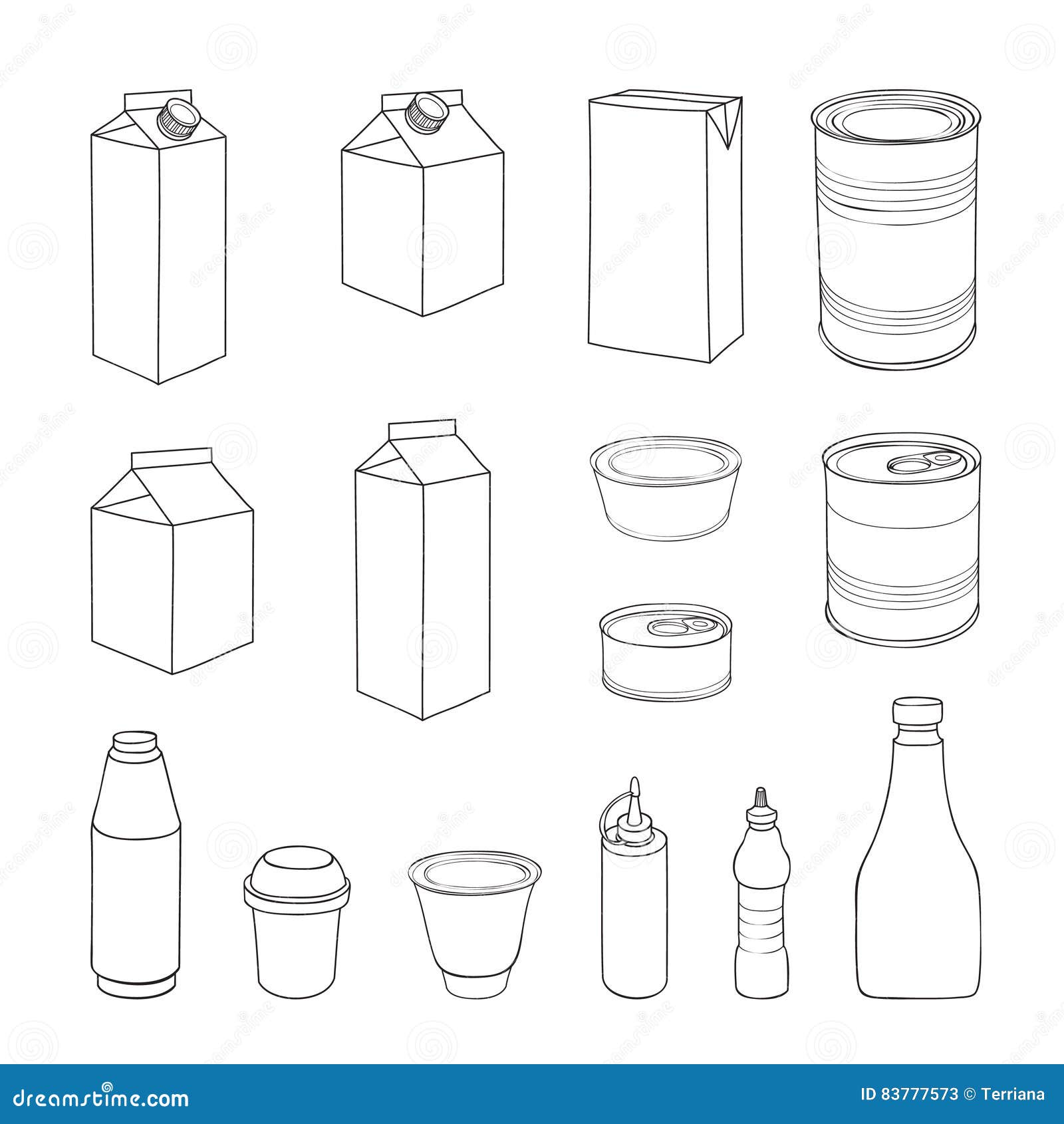 Food Packaging Template Set. Different Package Outline Doodle Drawn ...