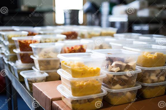 Food Packed in Plastic Containers, Ready for Distribution Stock Photo ...