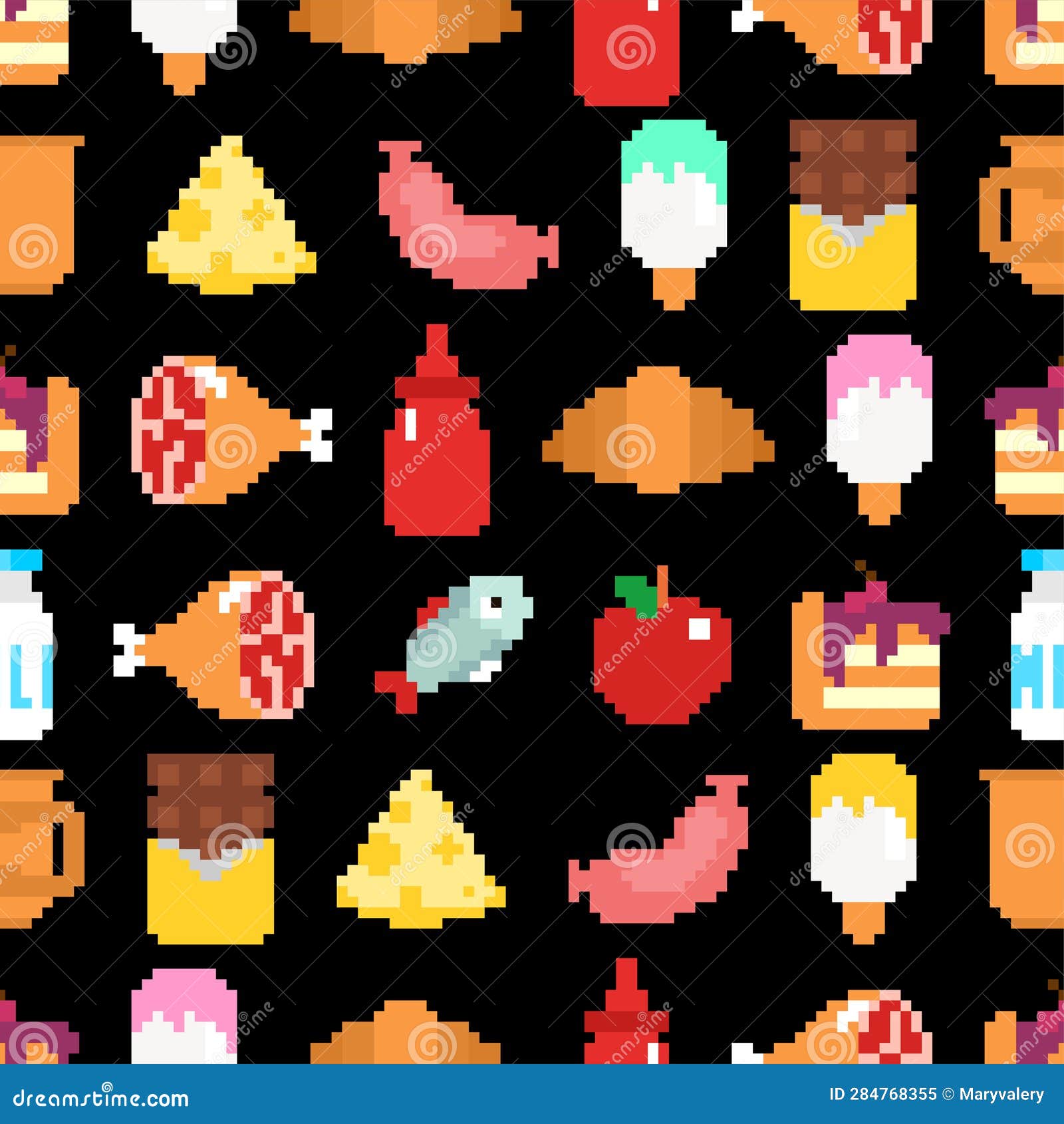 Food Pixel Art Pattern Seamless. Pixelated Food Background Stock Vector ...
