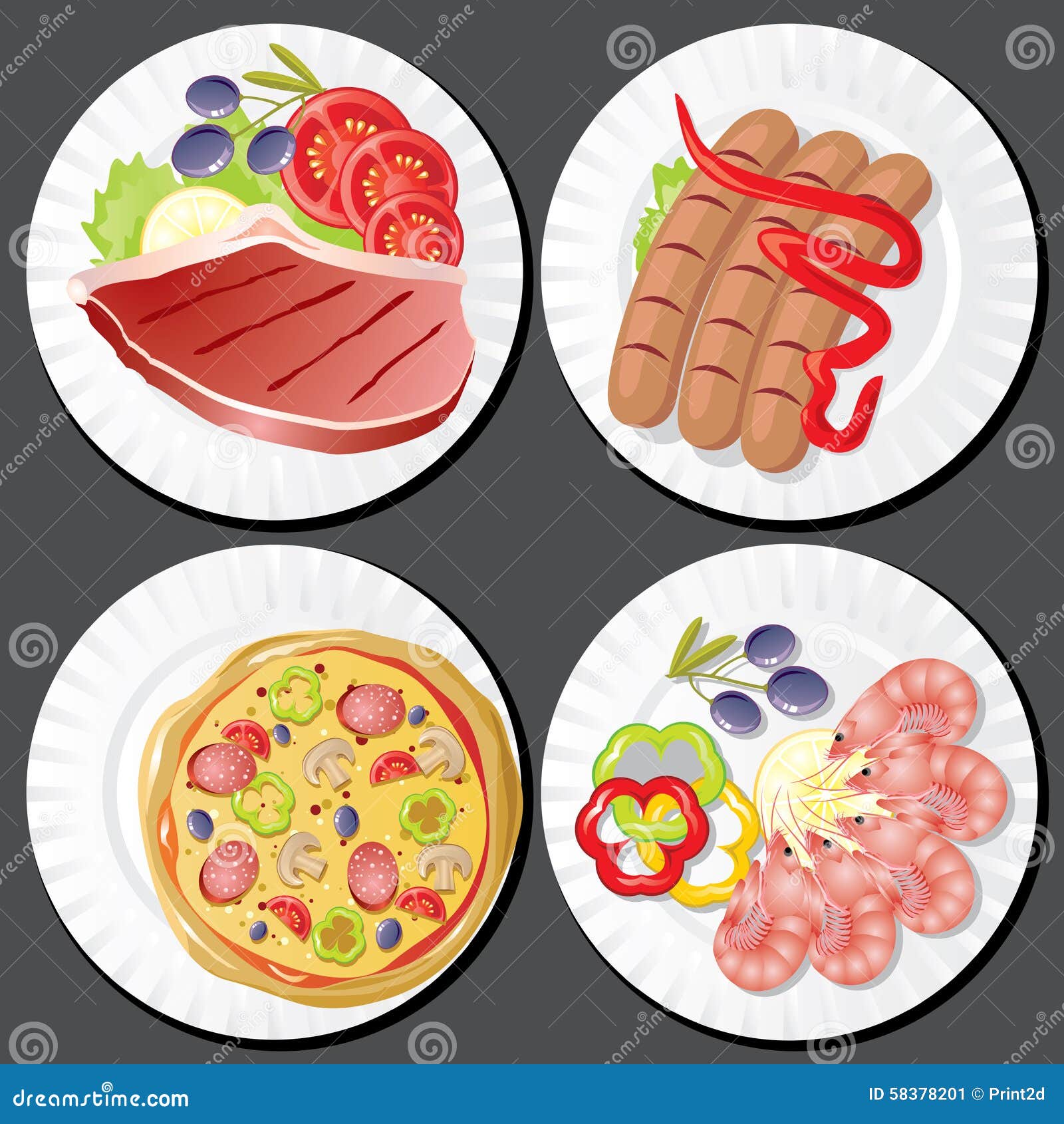 Food On The Plates Cartoon Vector | CartoonDealer.com #58378201
