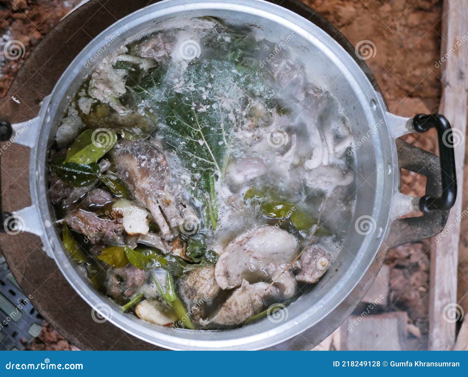 The Food Pot is Boiling with Herbs Seasoning Stock Photo - Image of ...