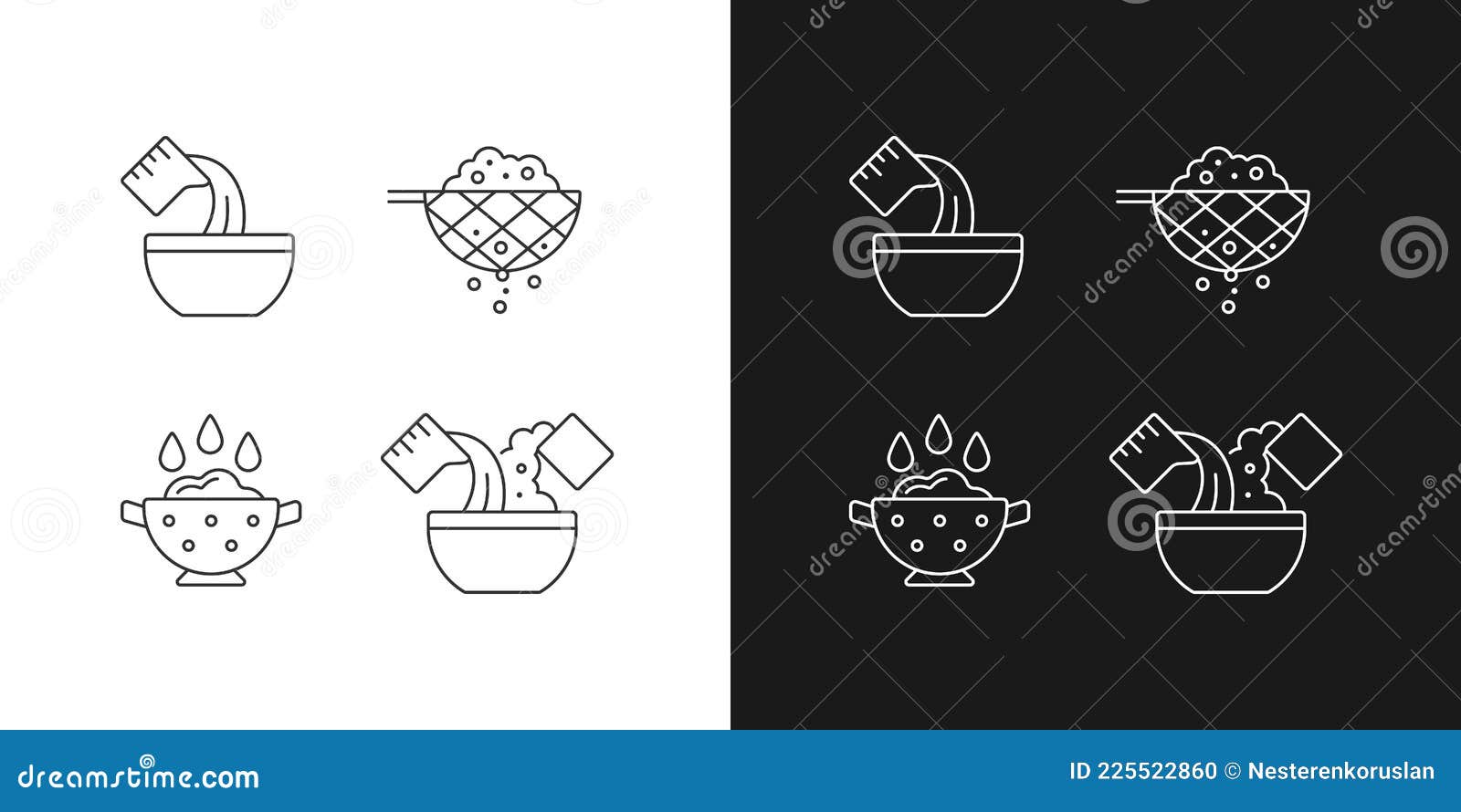 Food Preparation Instruction Linear Icons Set for Dark and Light Mode ...