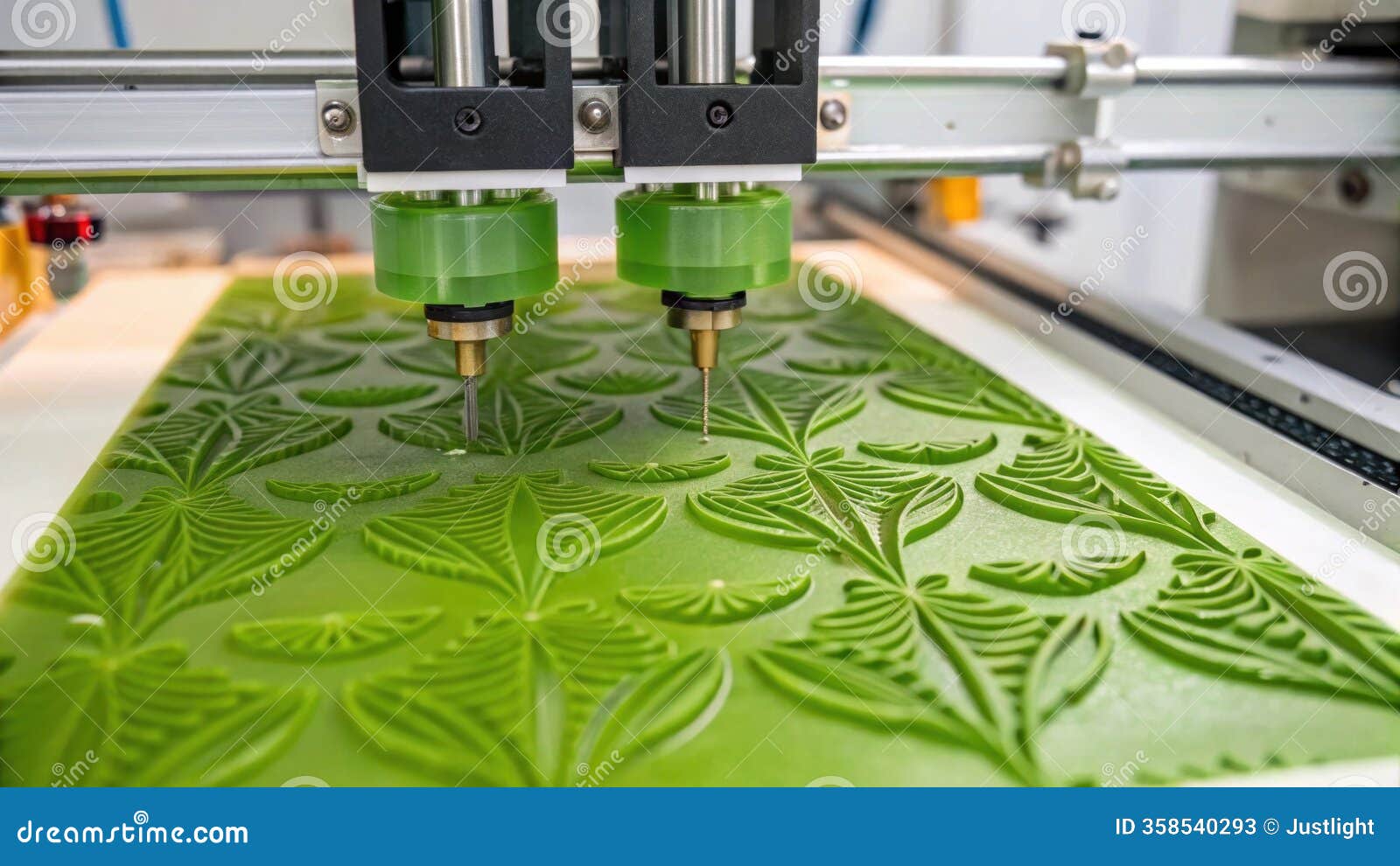 Food Printing Machine Creating a Textured Green Food Sheet Stock ...