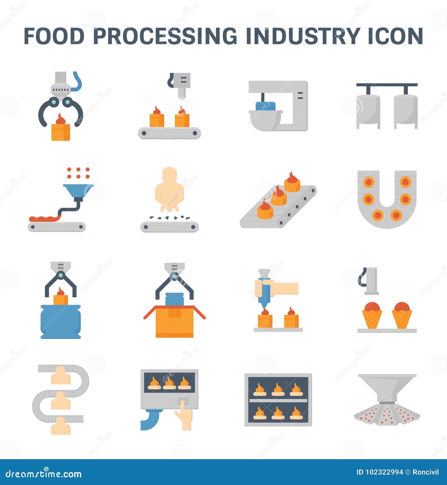 Food Processing Industry Icon. Automated Line Confectionery. Vector ...