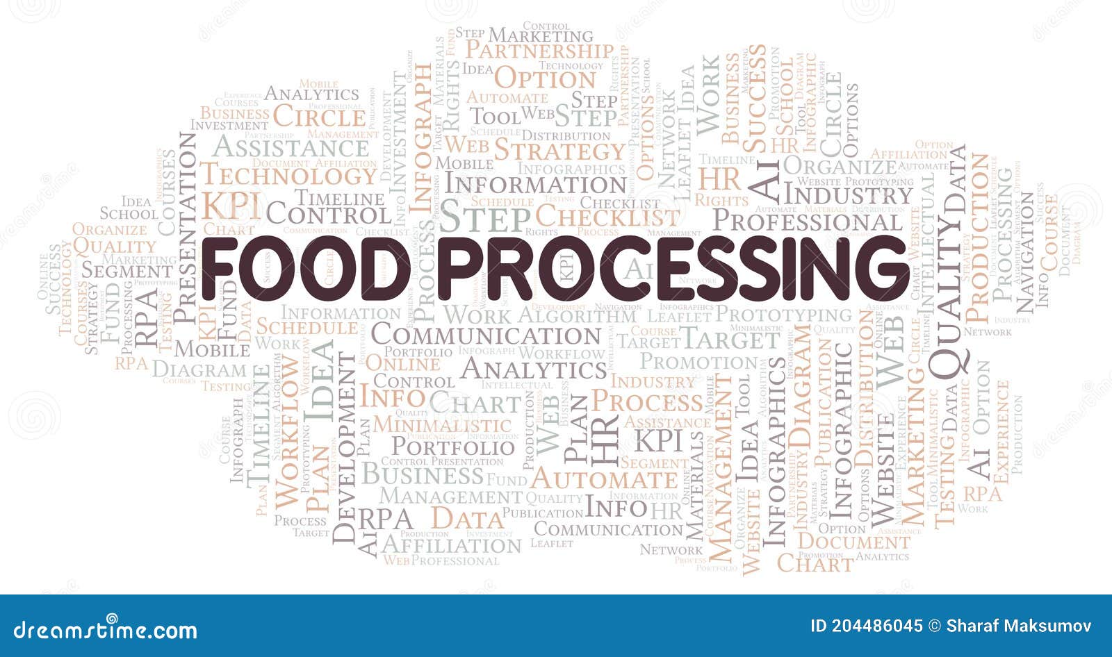 Food Processing Typography Word Cloud Create with the Text only. Stock ...