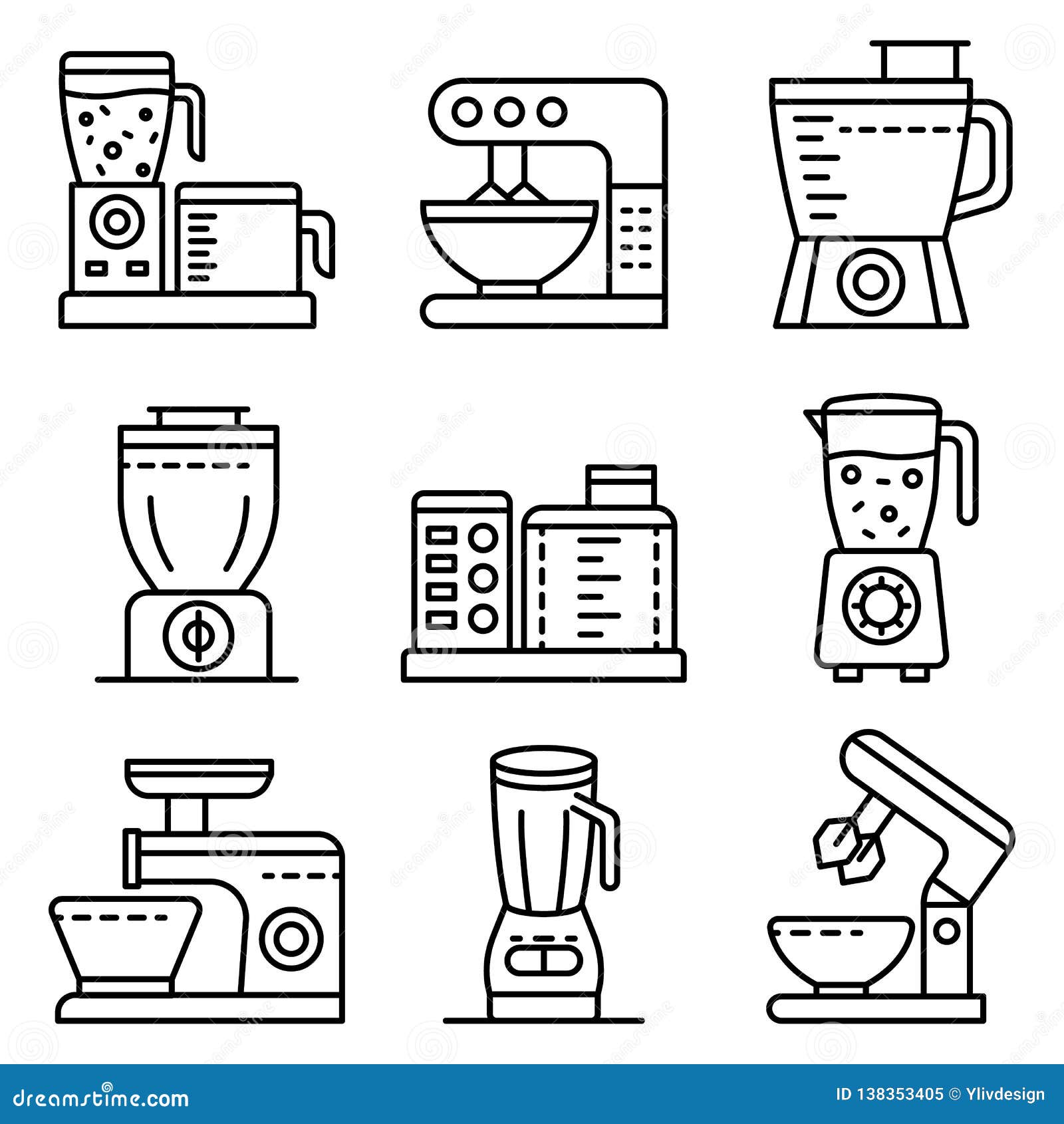 Food Processor Icons Set, Outline Style Stock Vector - Illustration of ...