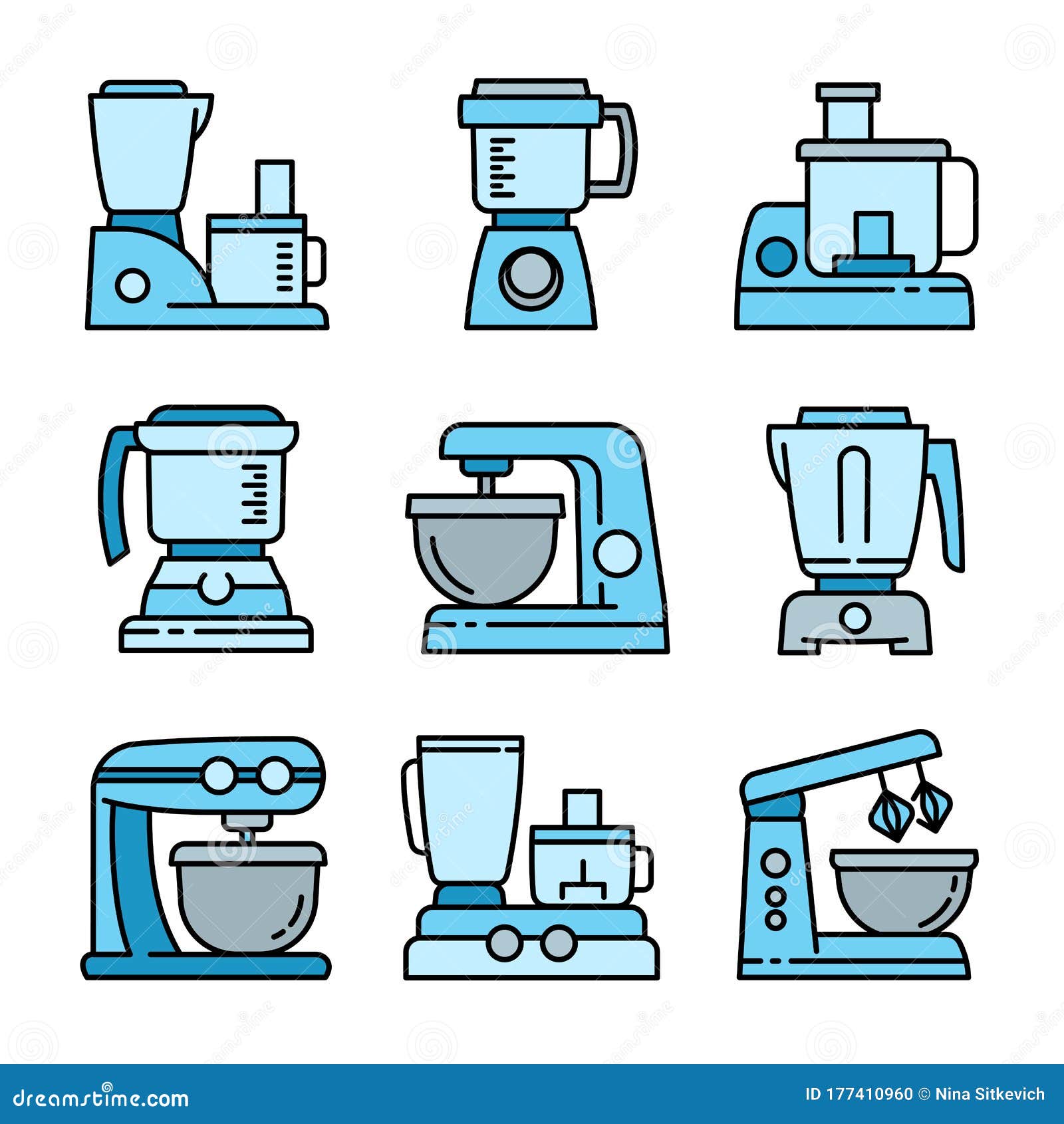 Food Processor Icons Set, Outline Style Stock Vector - Illustration of ...