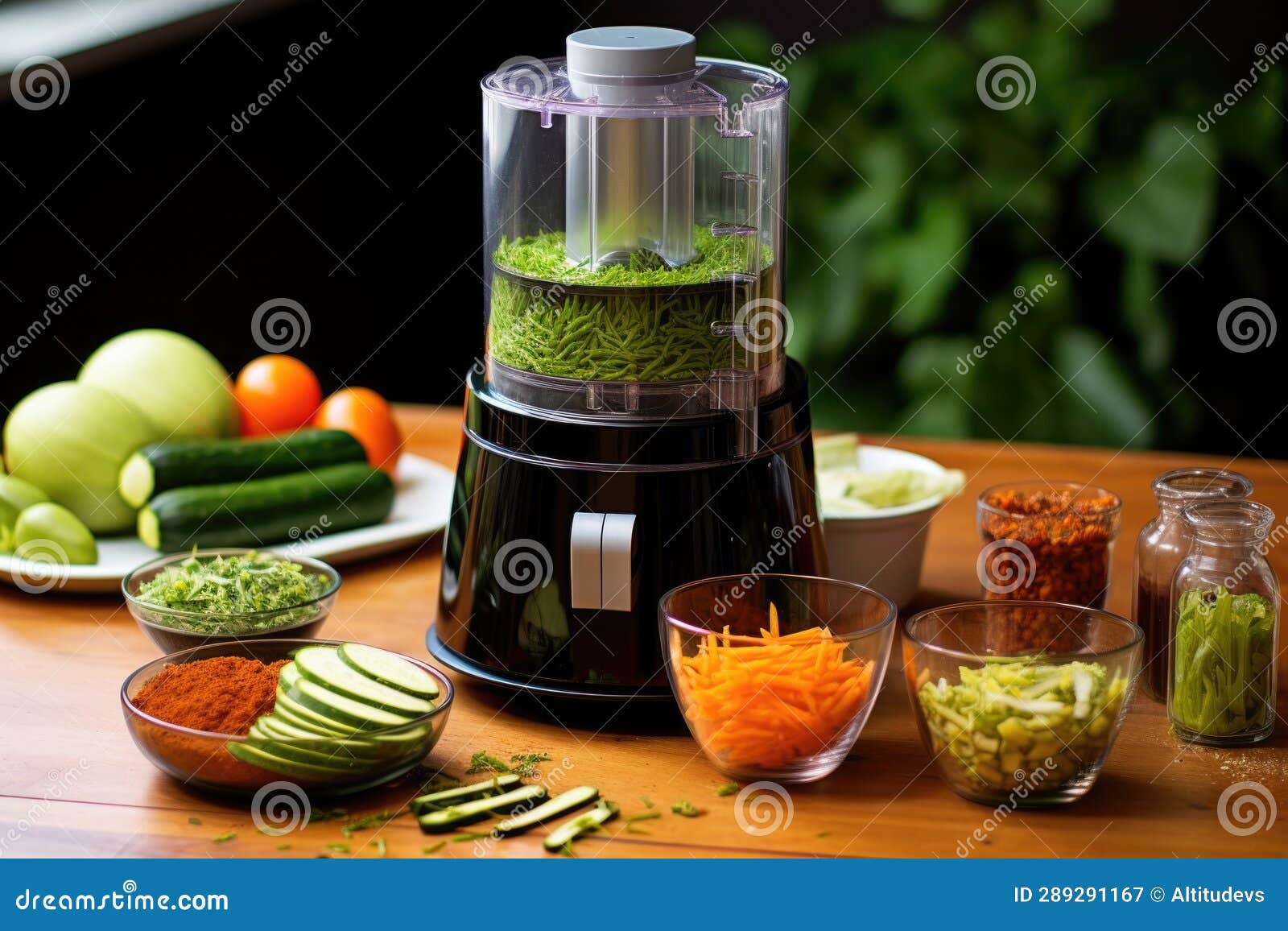 Food Processor Slicing Carrots, Cucumber, and Zucchini Stock Image ...
