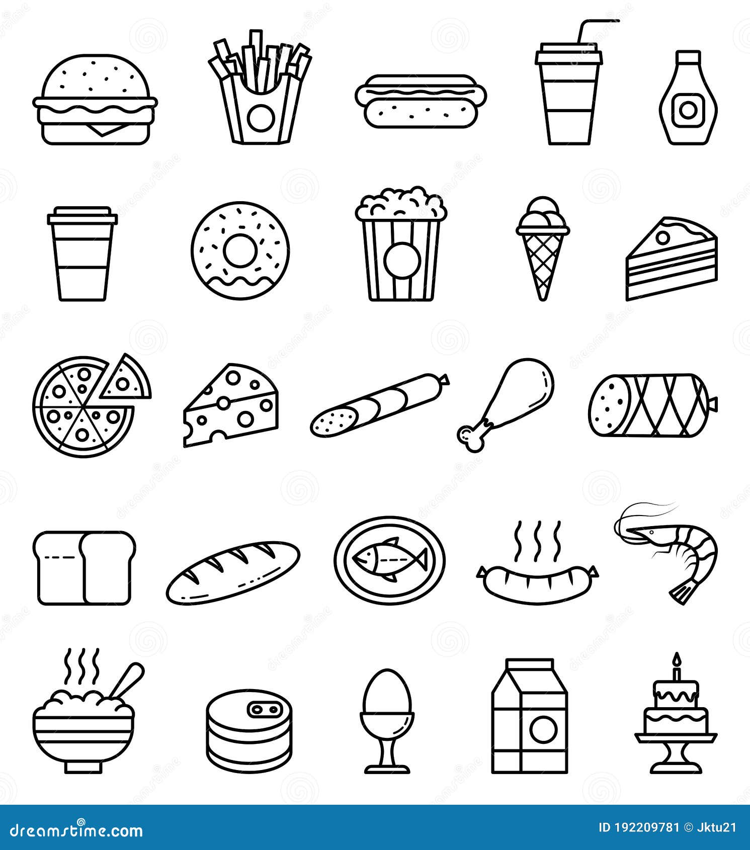 Vector Food Illustrations. Isolated Outline Icons Set Stock Vector ...