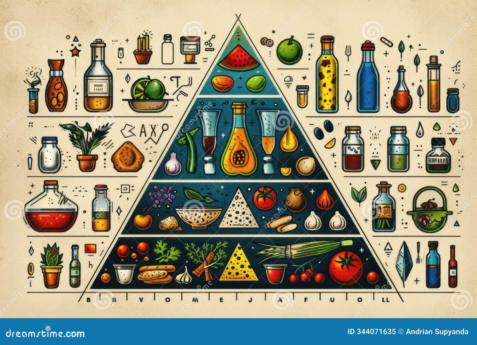 Food Pyramid Illustration with Ingredients and Spices Stock ...