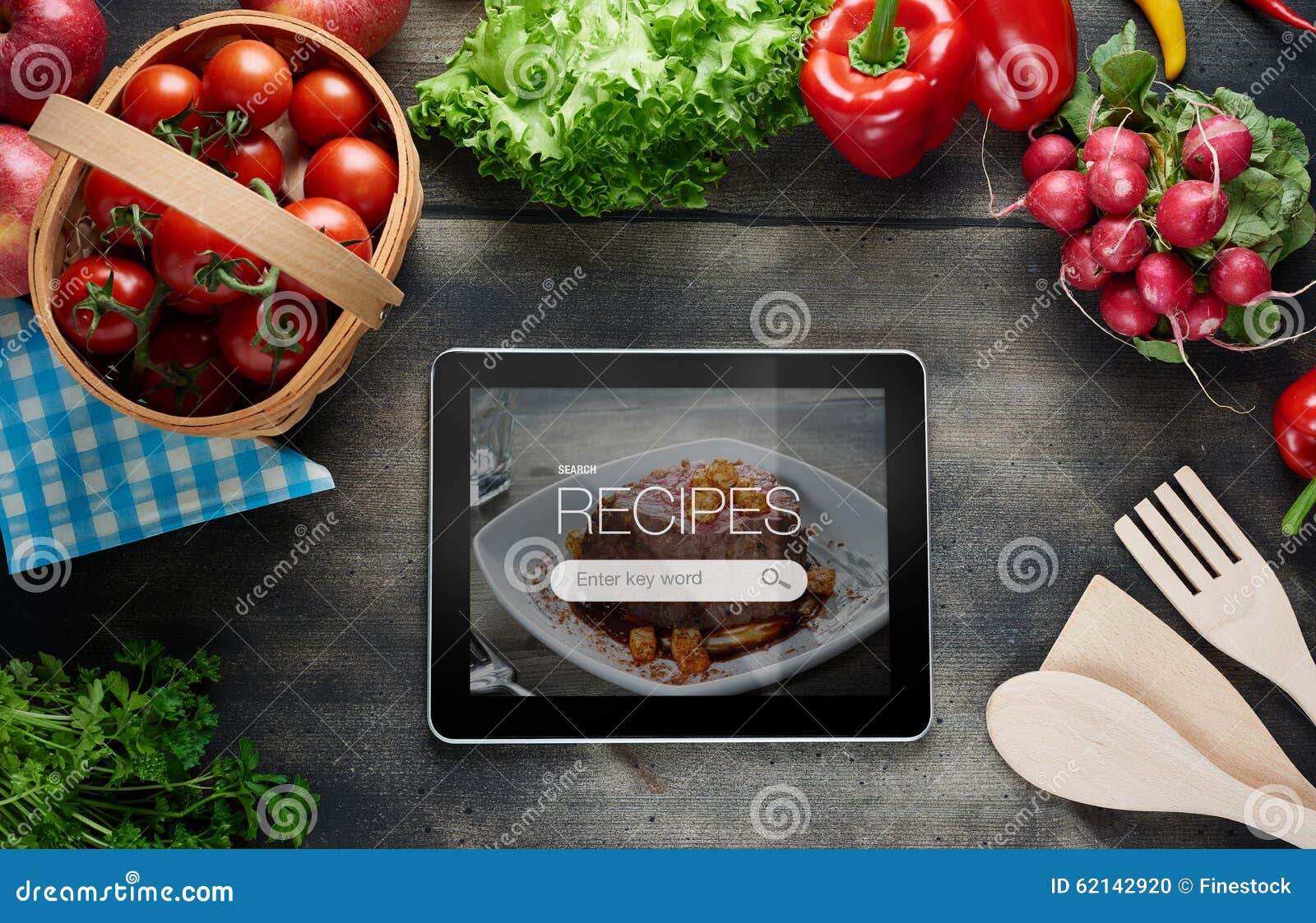 Food Recipes on Tablet Computer Stock Photo - Image of computer, tomato ...