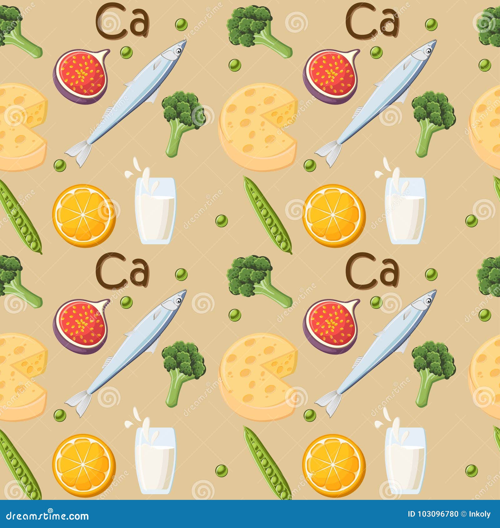 Food Rich in Calcium Seamless Pattern. Stock Vector - Illustration of ...