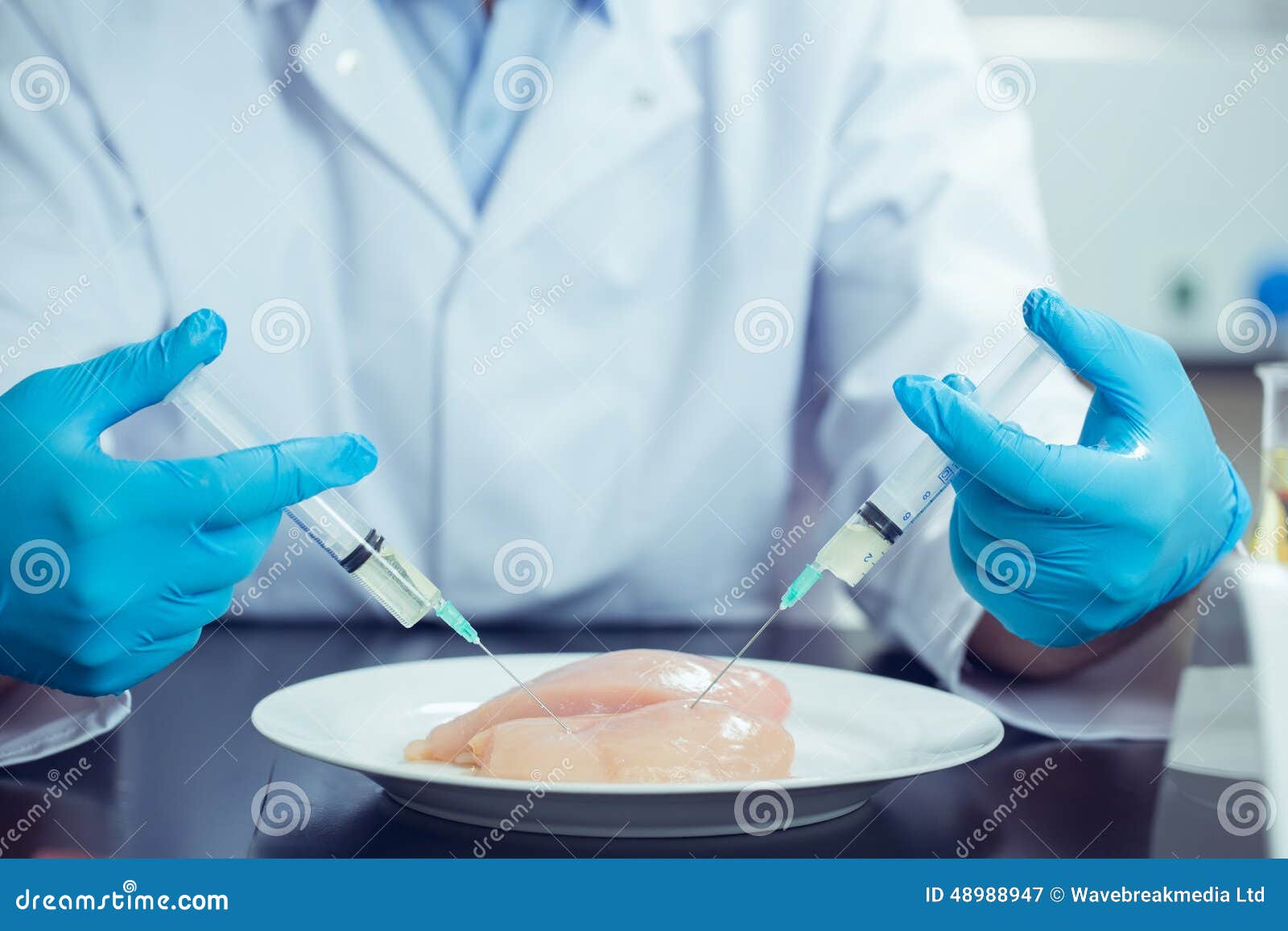 Food Scientist Injecting Raw Chicken Stock Image - Image of education ...