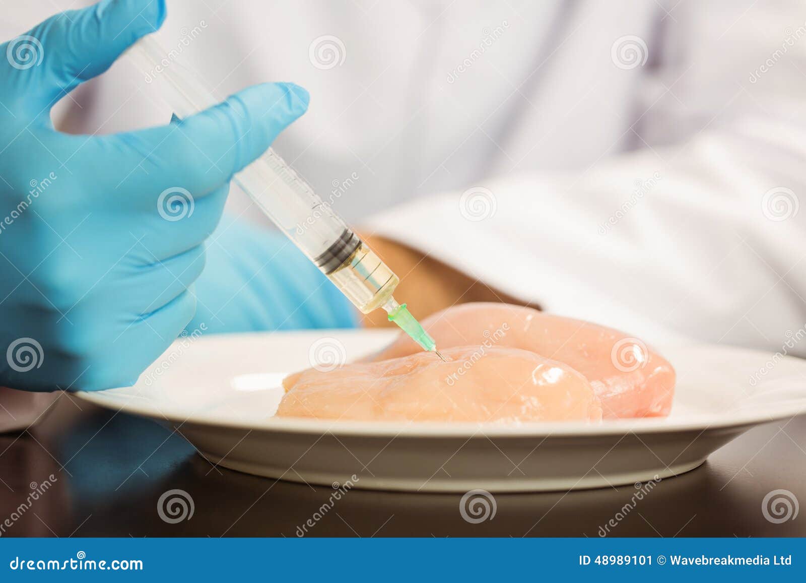 Food Scientist Injecting Raw Chicken Stock Image - Image of college ...