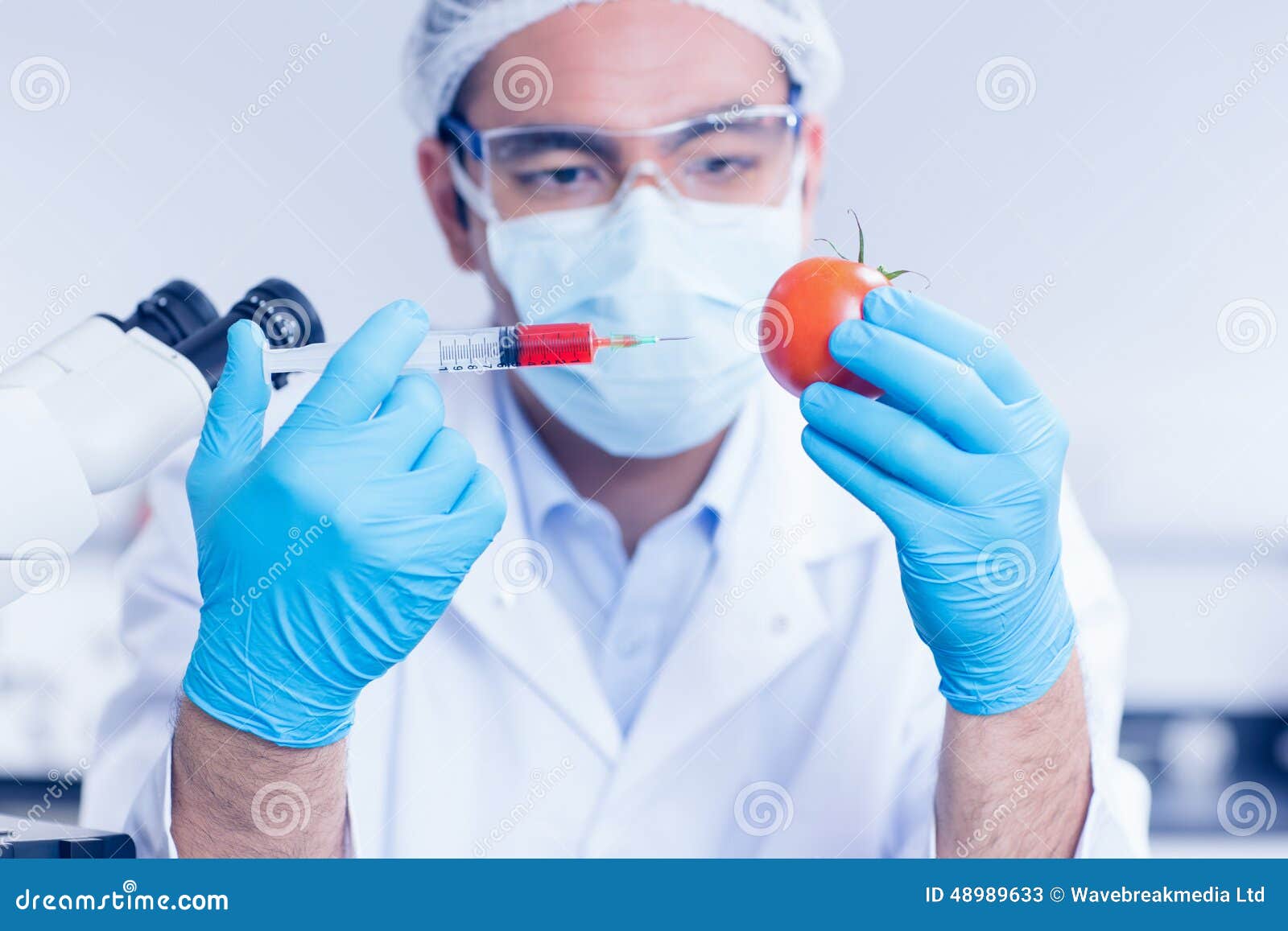 Food Scientist Injecting a Tomato Stock Image - Image of mixedrace ...