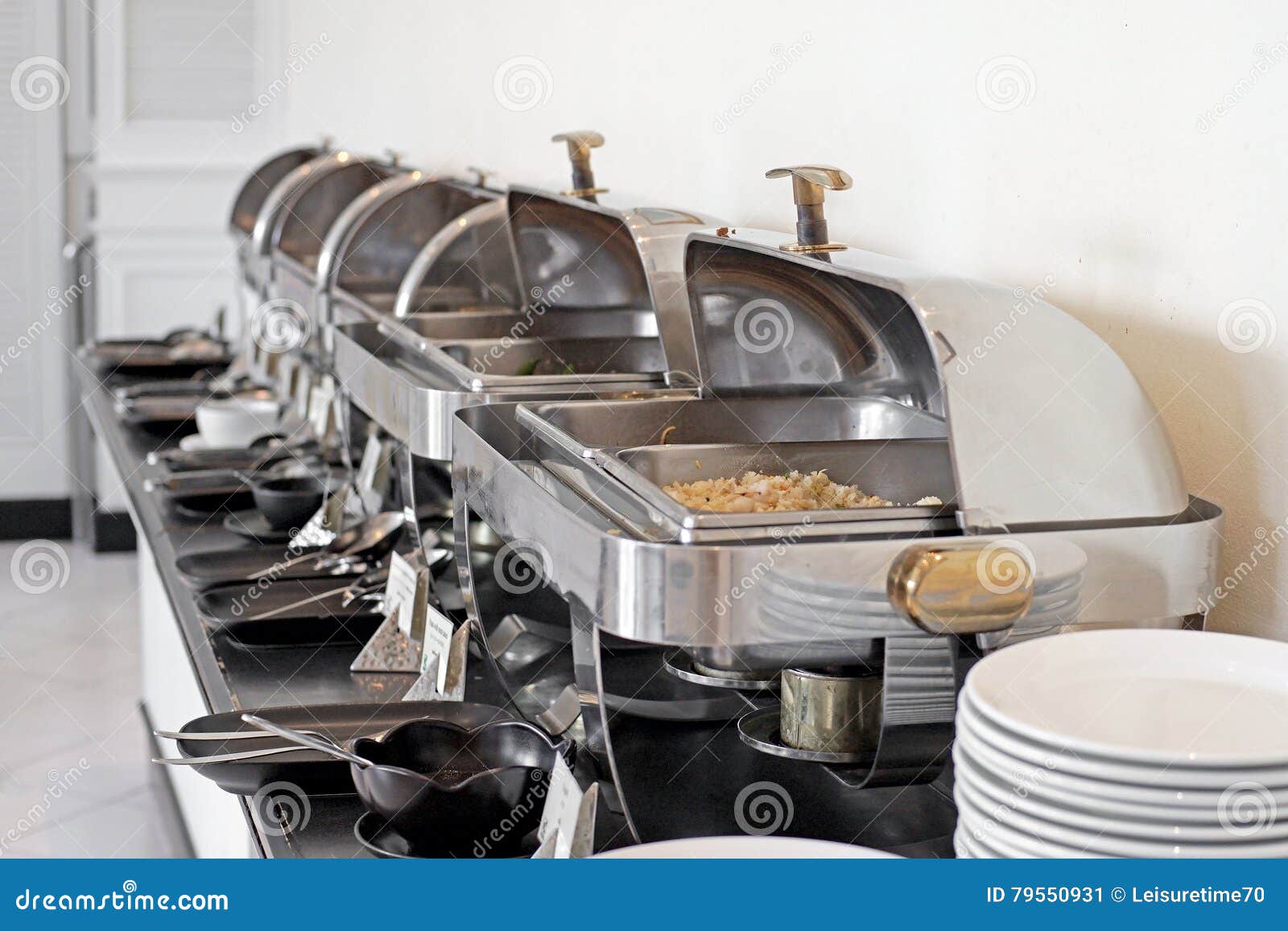Food Service Steam Pans on Buffet Table Stock Image - Image of meat ...