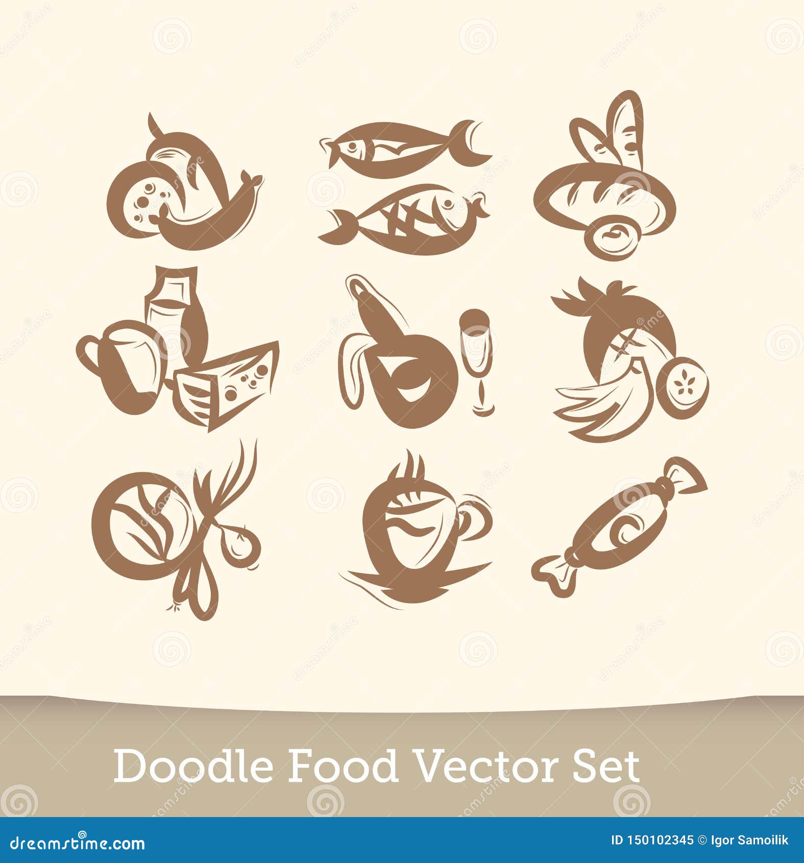 Food Set Doodle Isolated on White Background. Vector Stock Vector ...