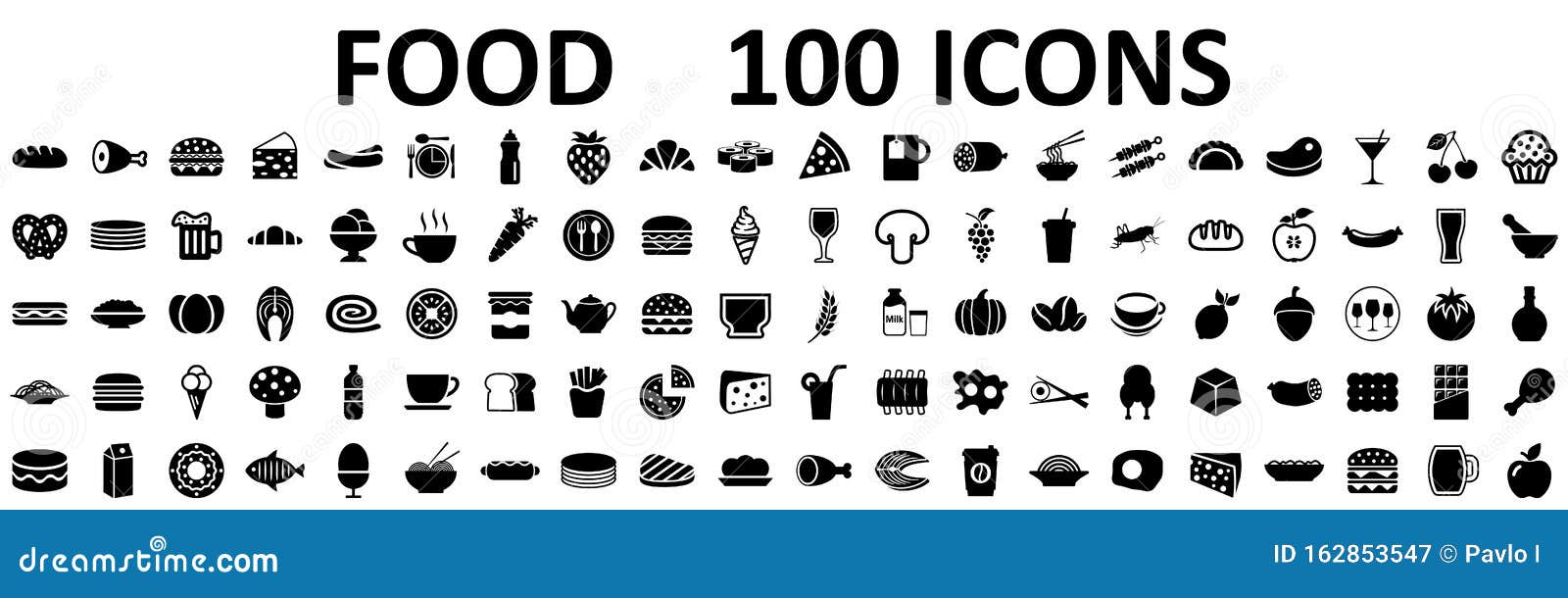 Food Set 100 Icons for Menu, Infographics, Design Elements â€“ Stock ...
