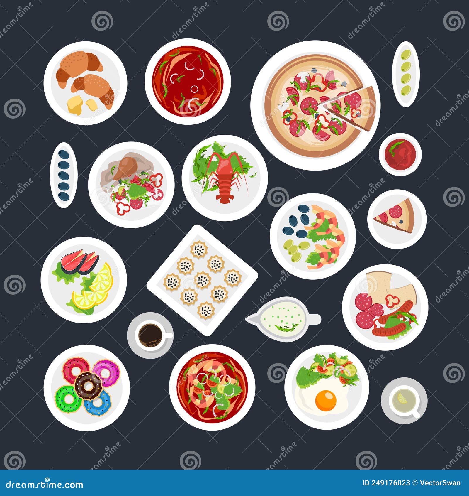Food Set Top View stock vector. Illustration of rice - 249176023