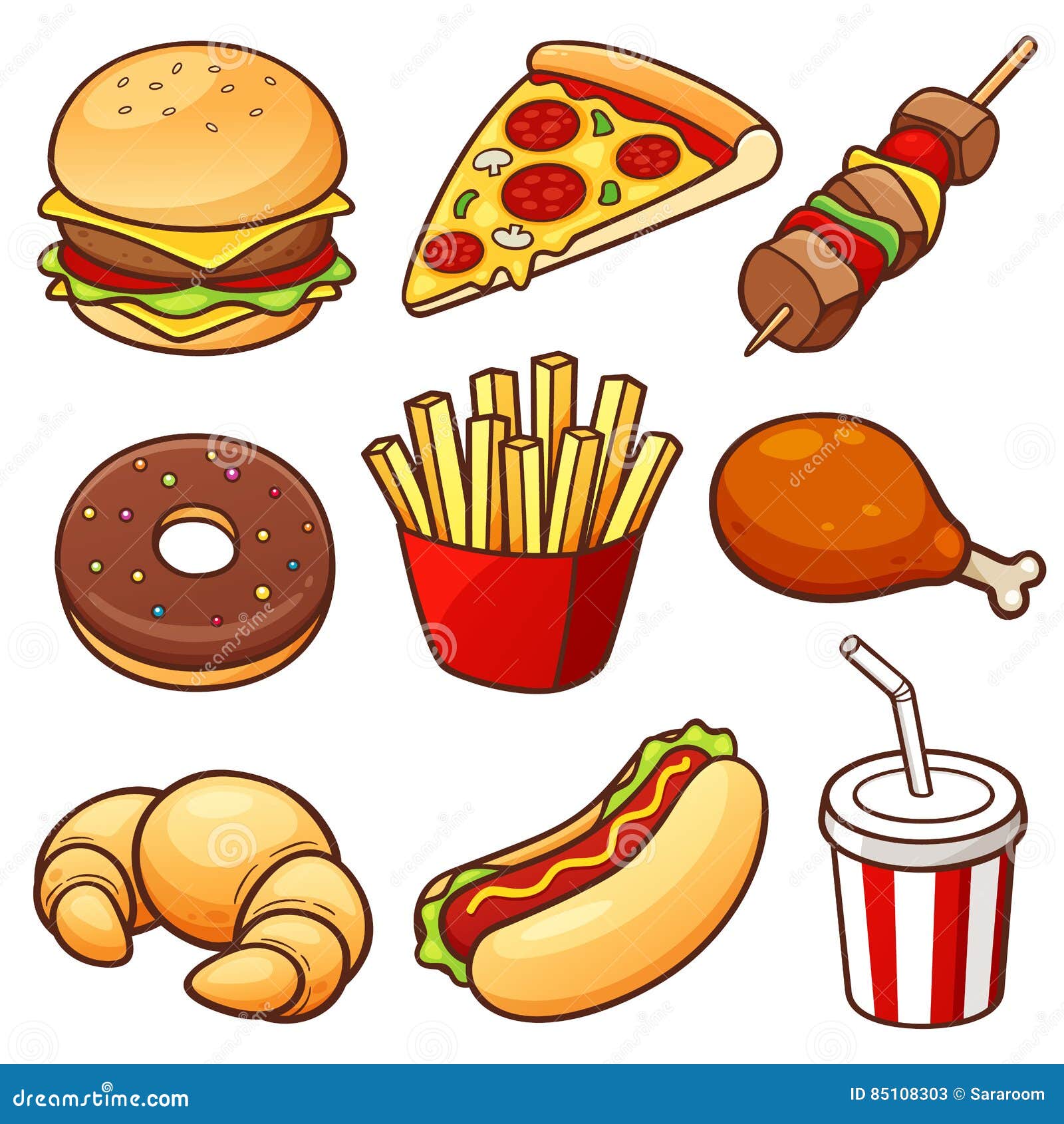 Food set stock vector. Illustration of cartoon, junk - 85108303