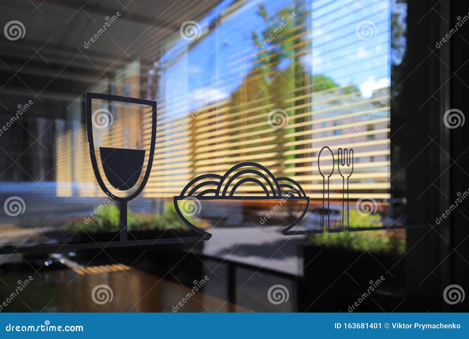 Food Sign on a Restaurant Window Stock Image - Image of reflection ...