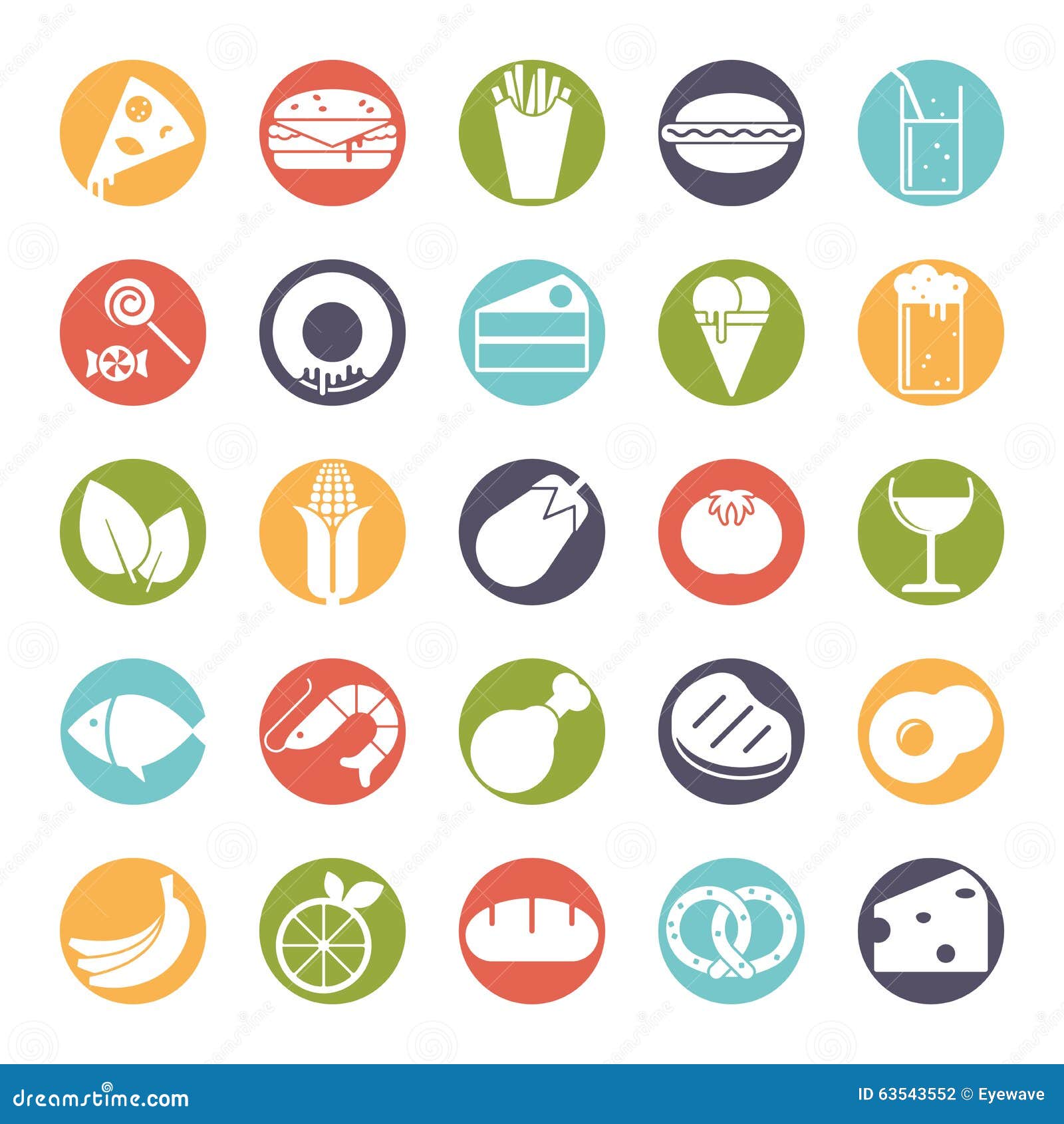 Food Solid Round Color Icons Set Stock Vector - Illustration of cola ...