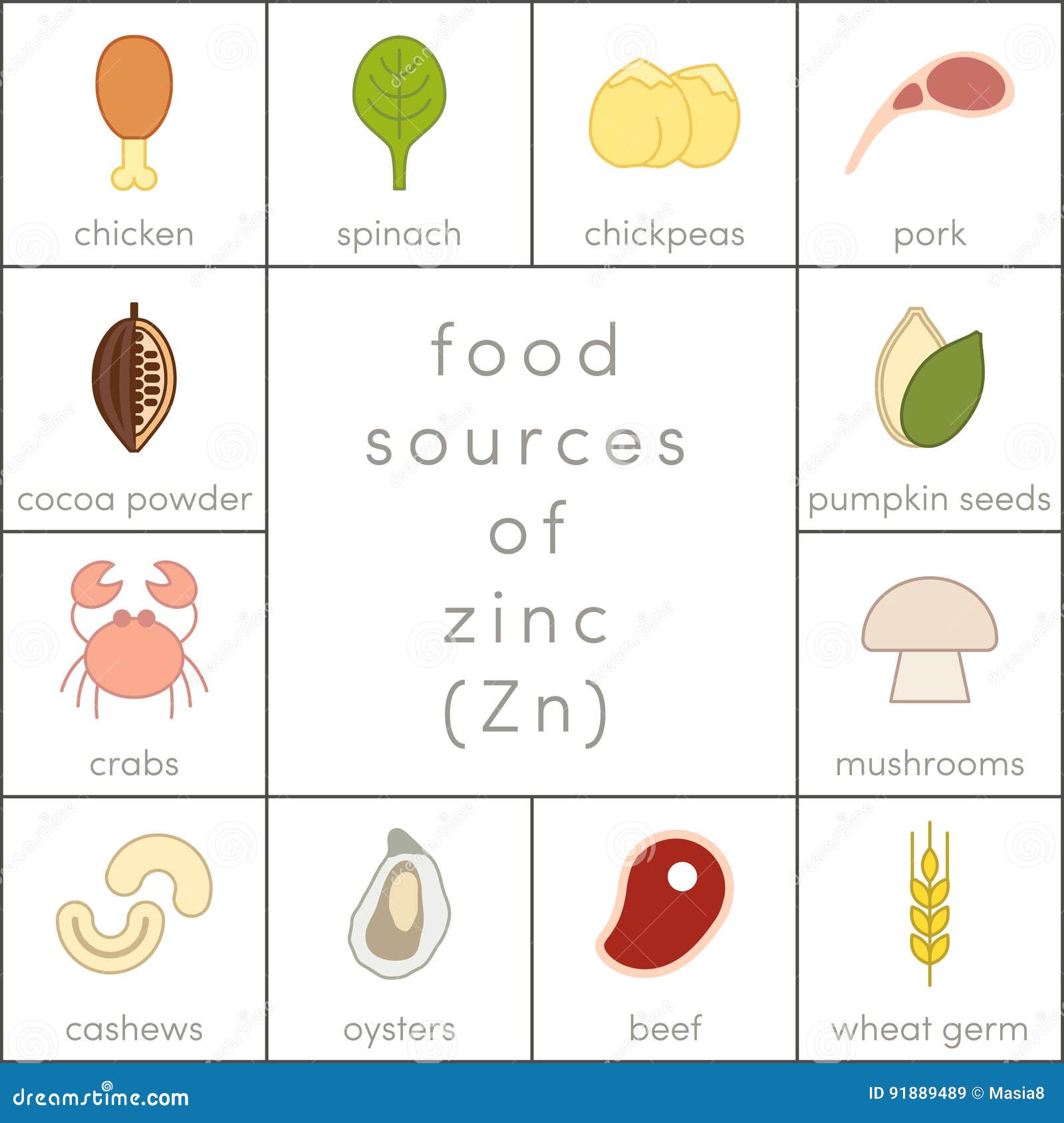 Food sources of zinc stock illustration. Illustration of colored - 91889489