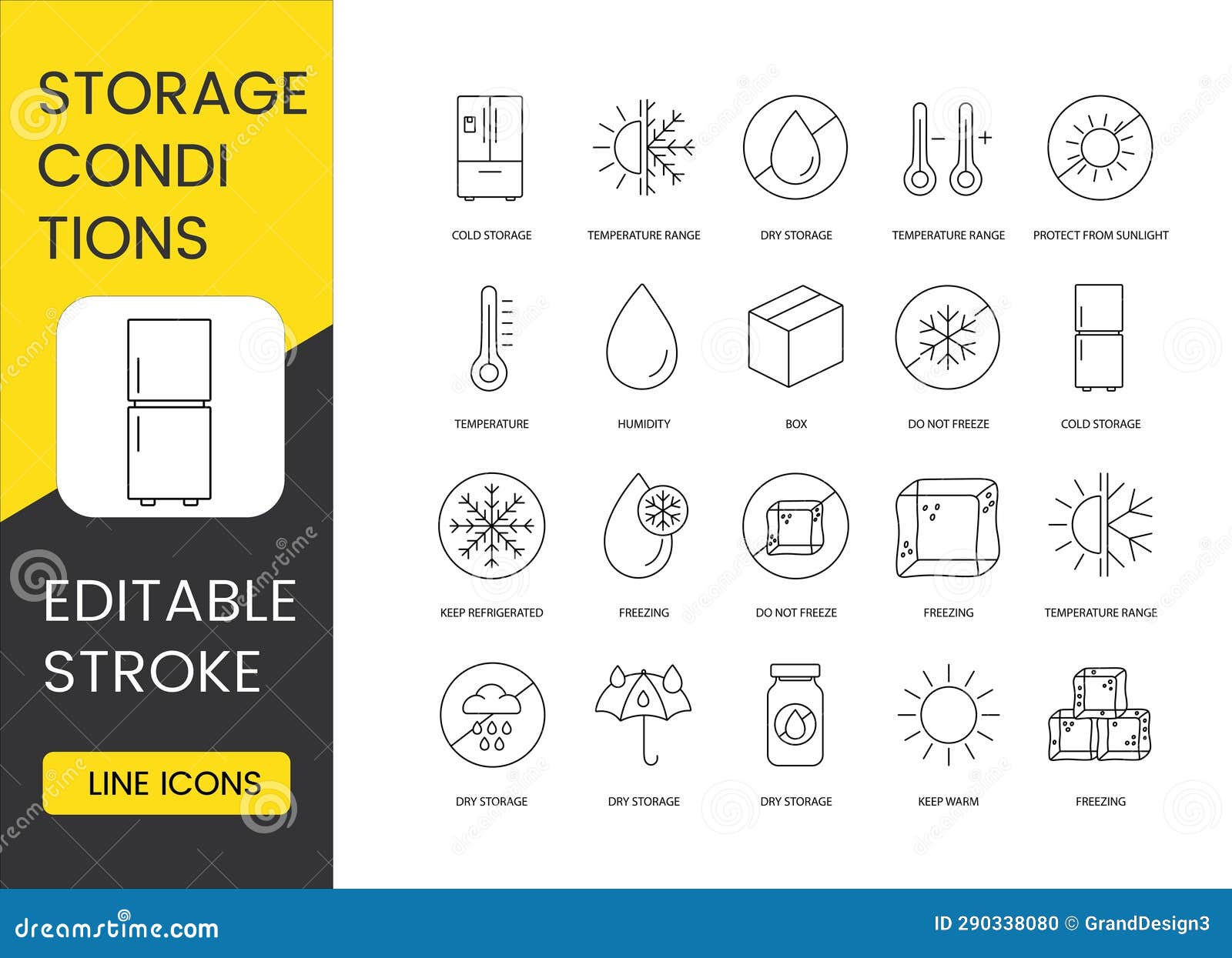 Food Storage Conditions Marks, Line Icon Set in Vector, Editable Stroke ...