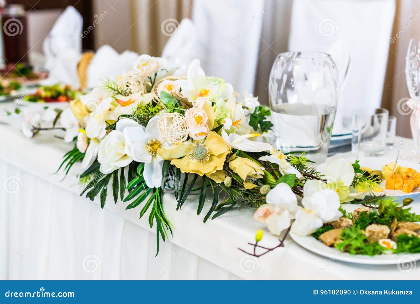 Food Table Decorated with Flowers Stock Photo - Image of flowers ...