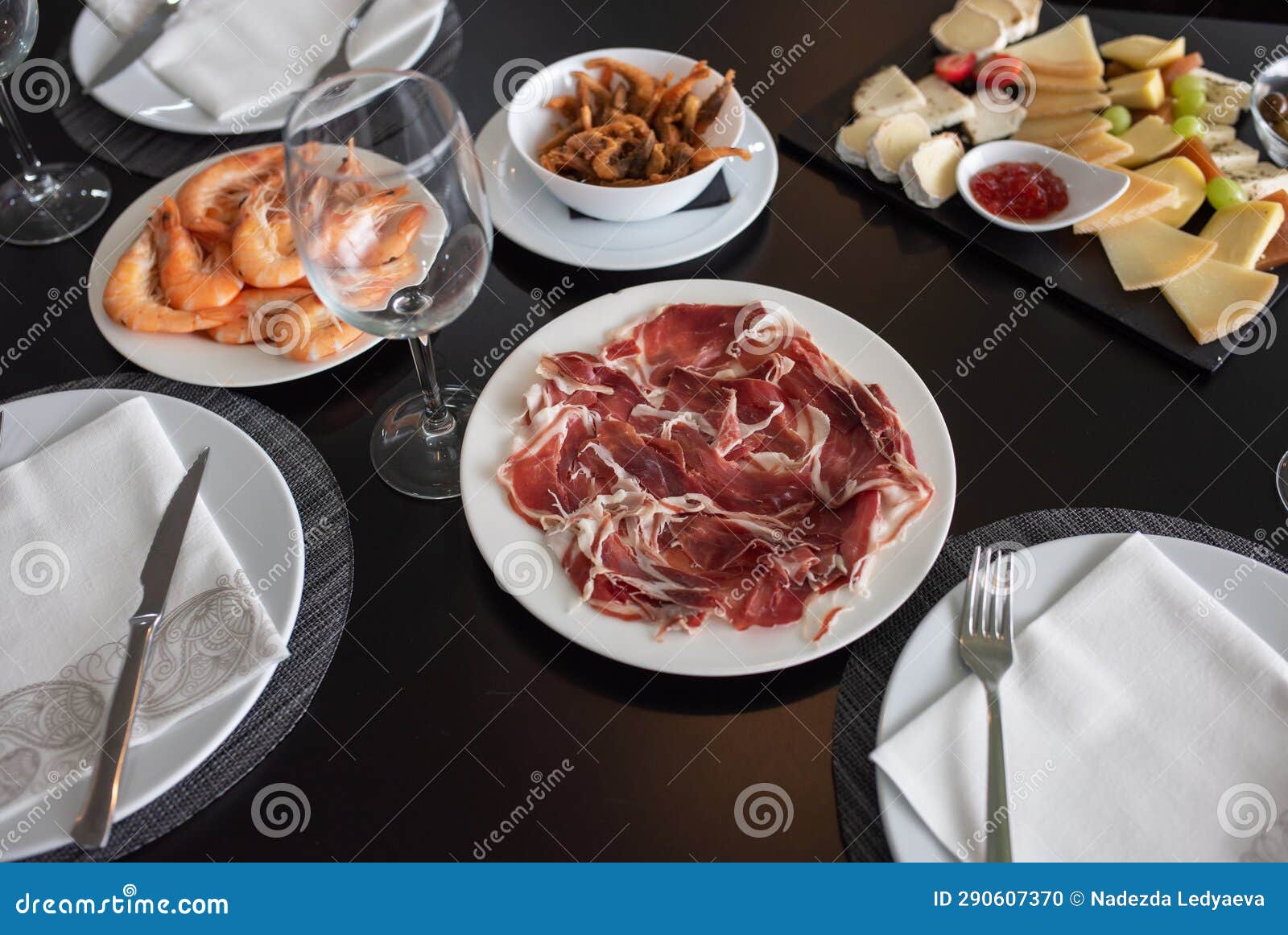 Food on the Table. Jamon on a Plate for Lunch. Stock Photo - Image of ...