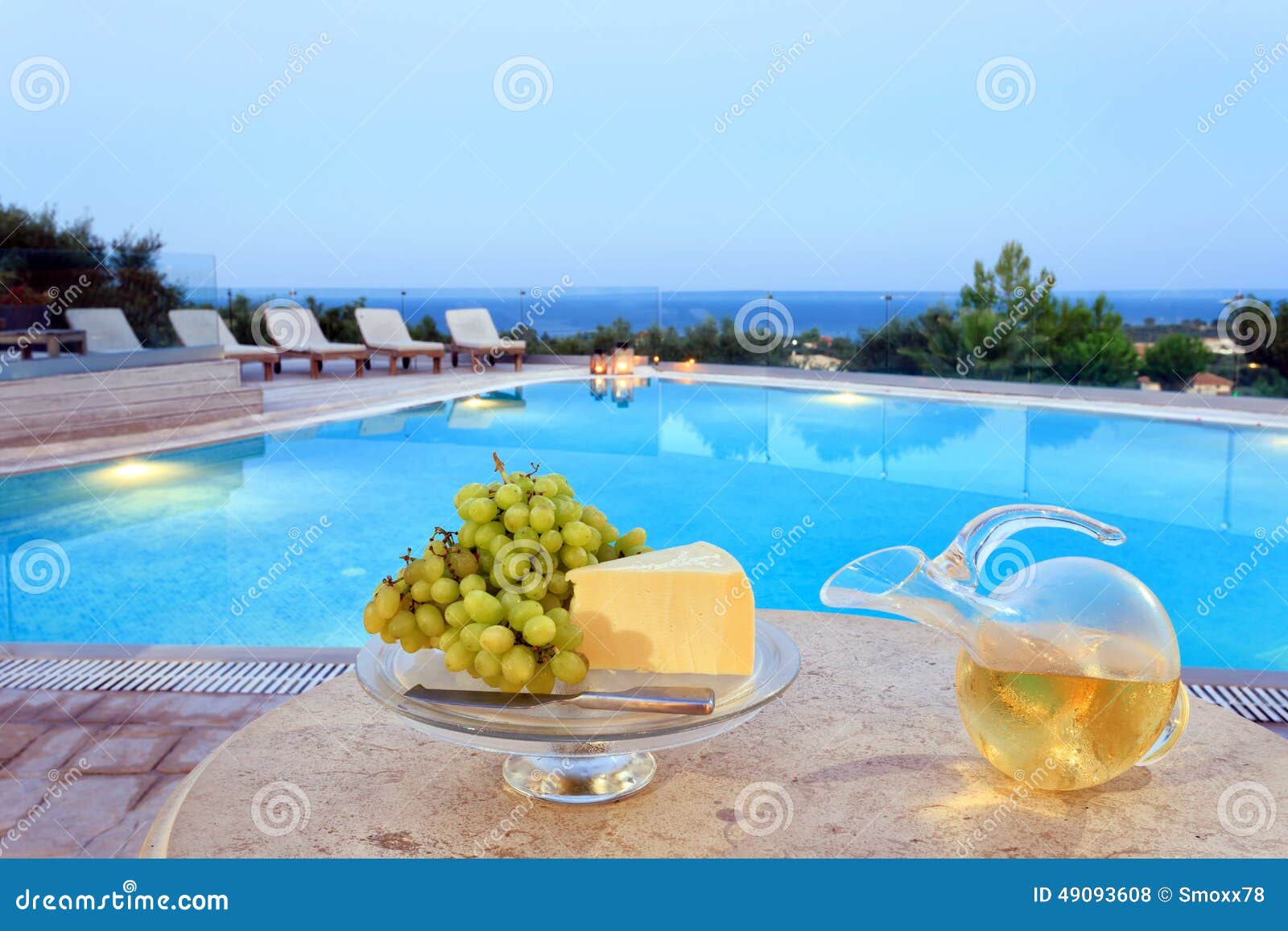 Food on a Table by the Pool Stock Photo - Image of wine, infinity: 49093608