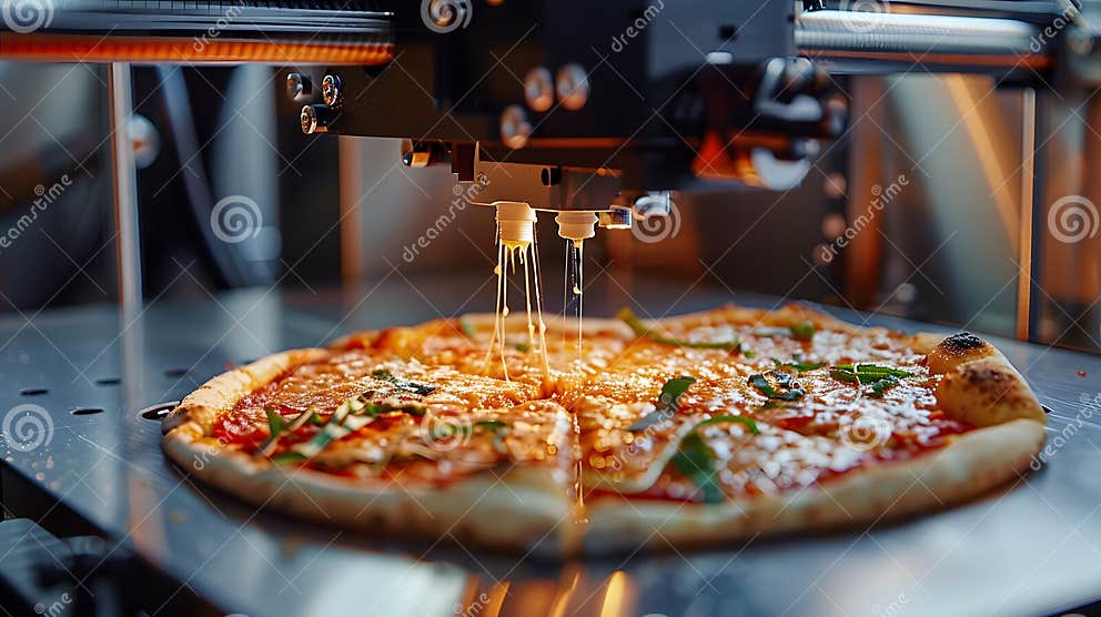 Food Technology, Close-up of a 3D Printer Creating a Slice of Pizza ...