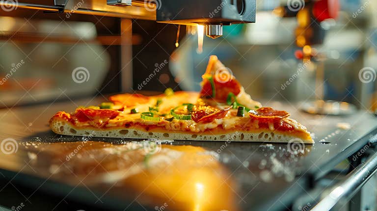 Food Technology, Close-up of a 3D Printer Creating a Slice of Pizza ...