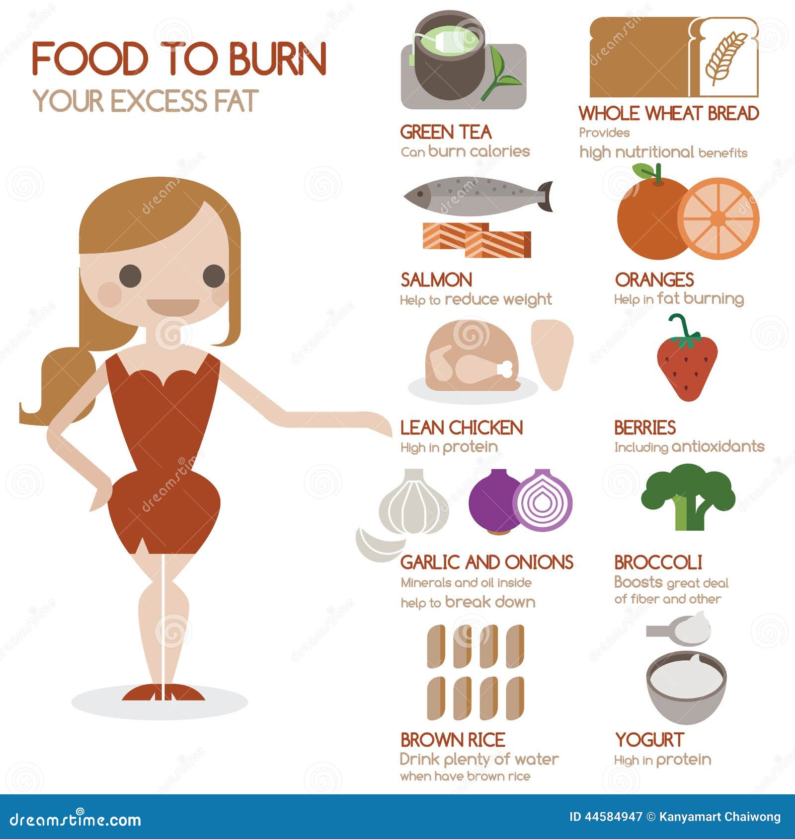 Food To Burn Your Excess Fat Stock Vector - Illustration of energy ...