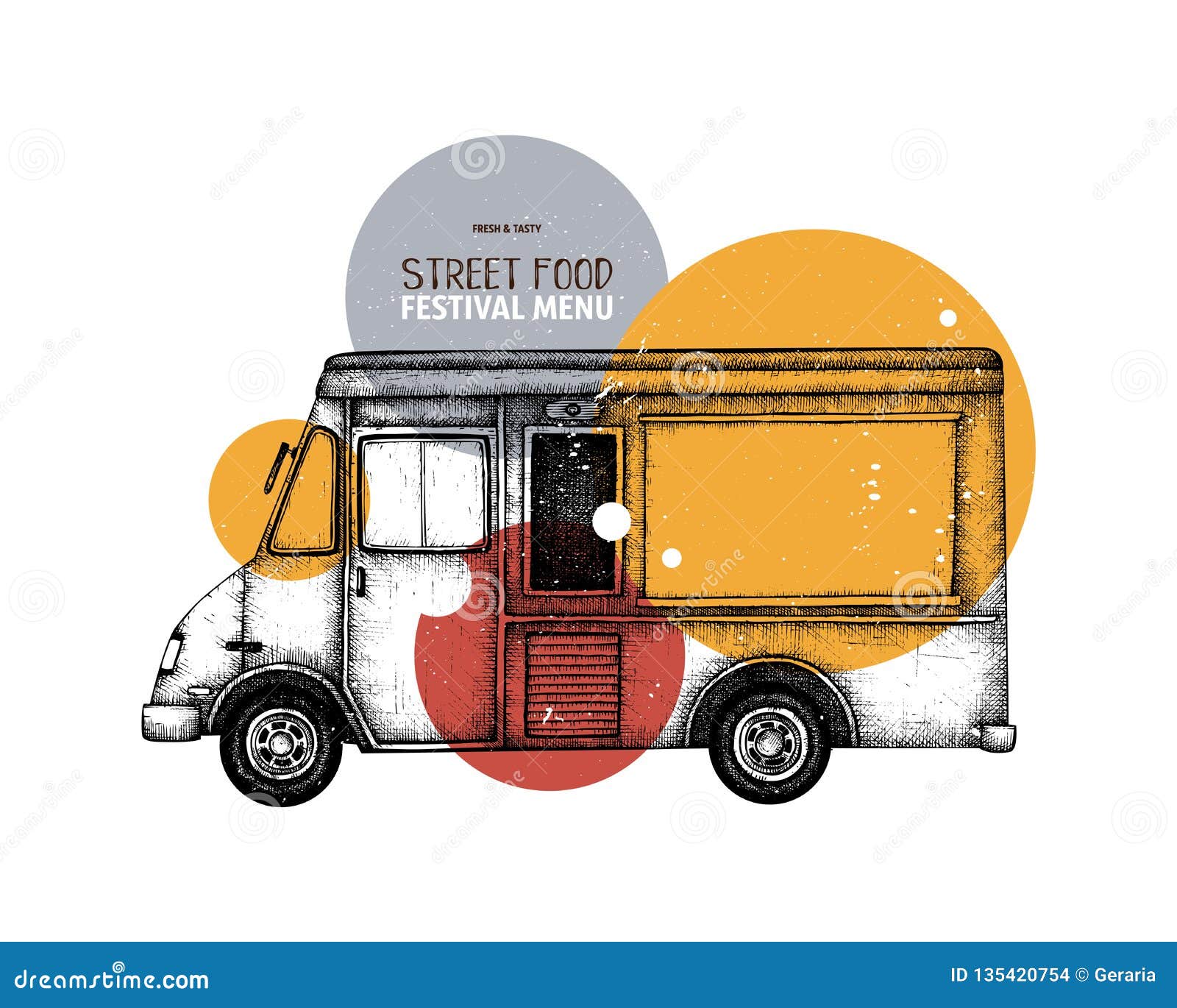 Vintage Food Truck Sketch. Vector Template for Logo, Icon, Label ...