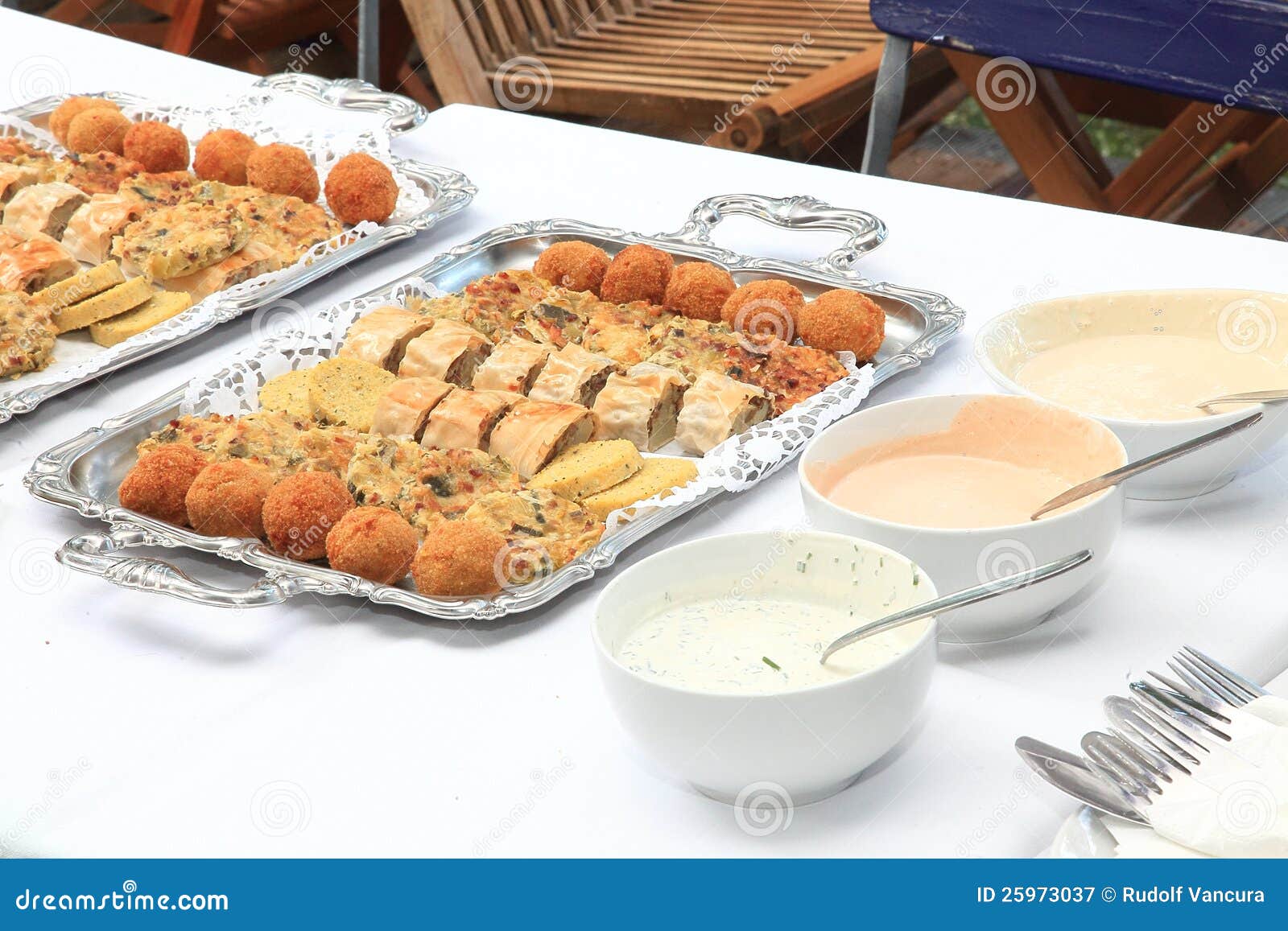 Food Trays on Serving Table Stock Image - Image of cooking, bowls: 25973037