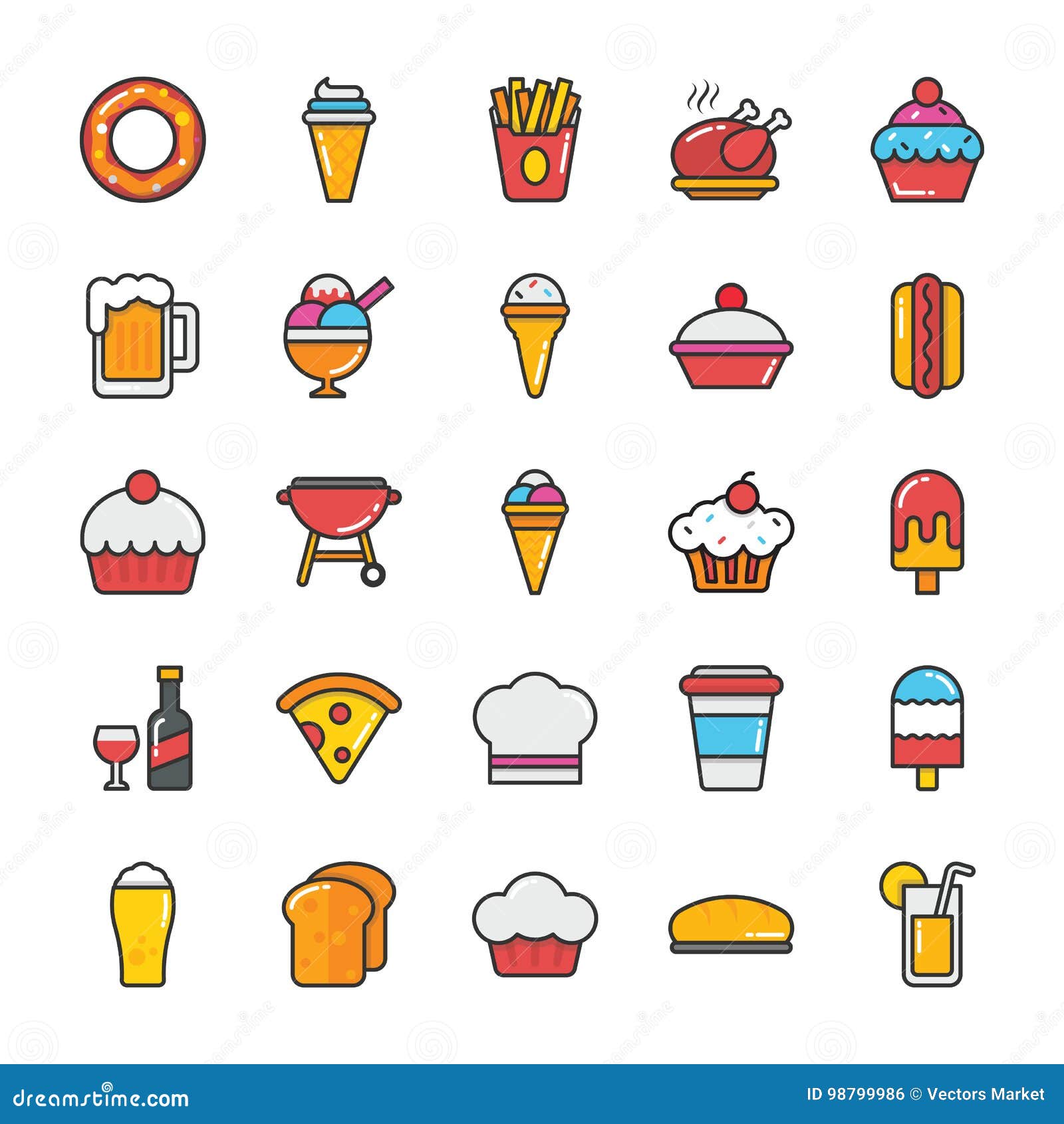 Food Vector Icons 2 stock illustration. Illustration of bread - 98799986