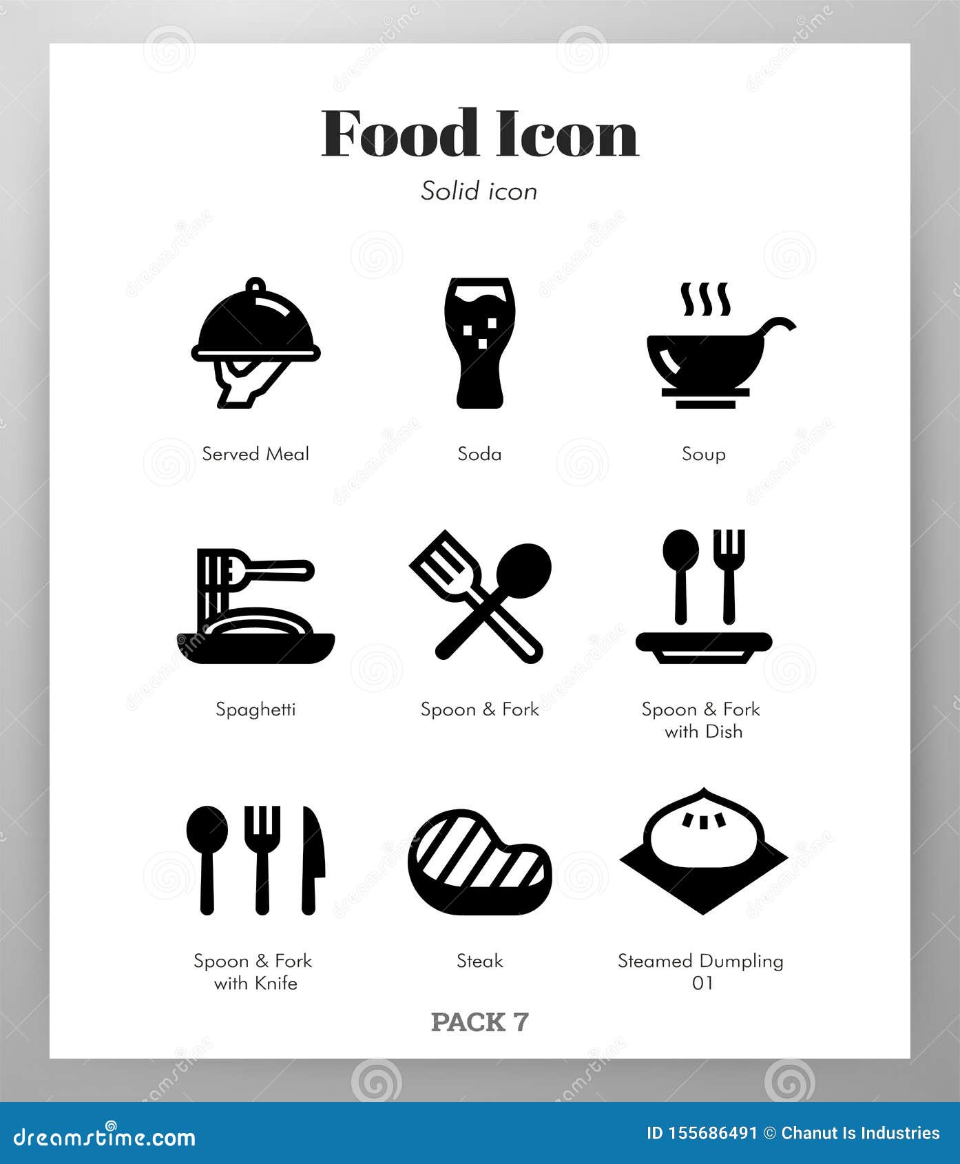 Food icons Solid pack stock vector. Illustration of grill - 155686491