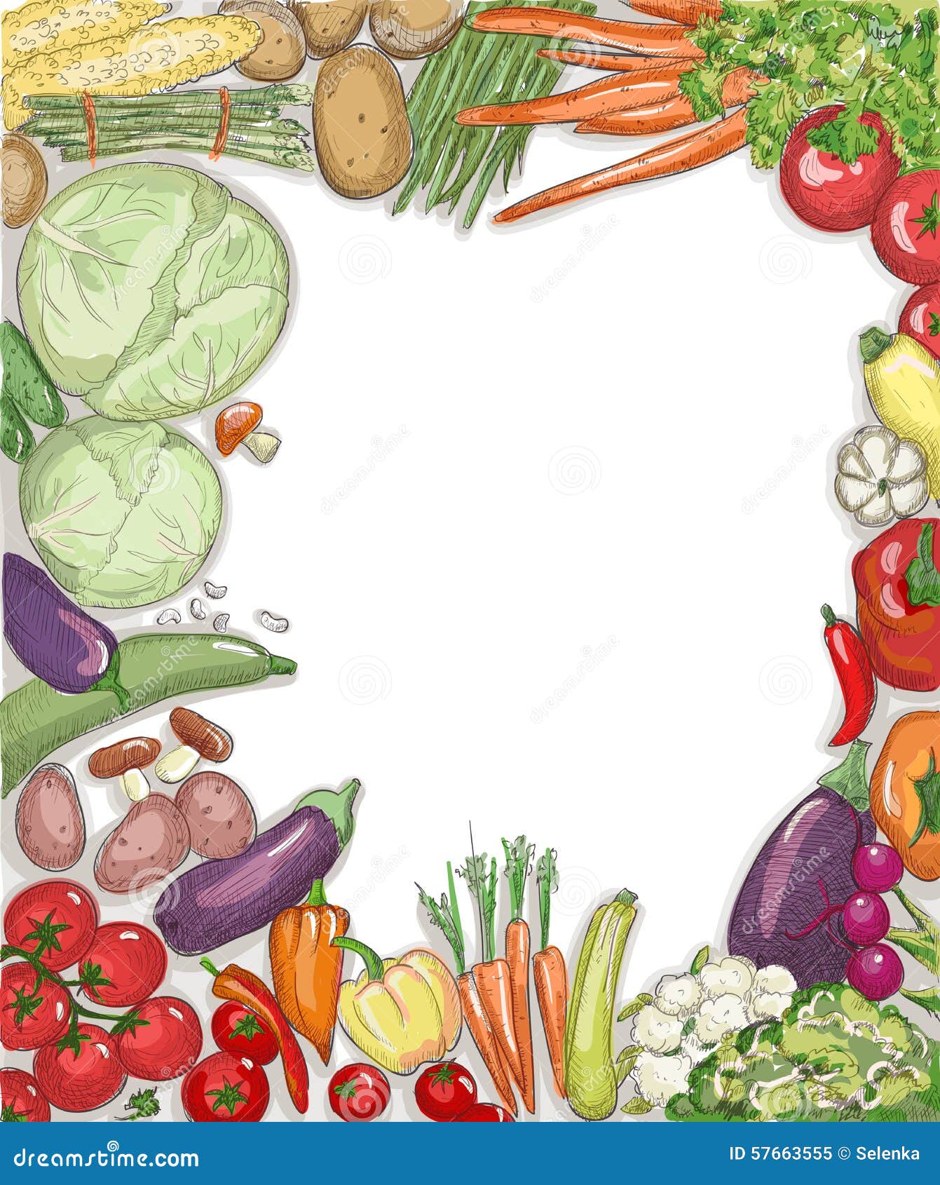 Food Vegetables Frame Against White Backdrop. Stock Vector ...