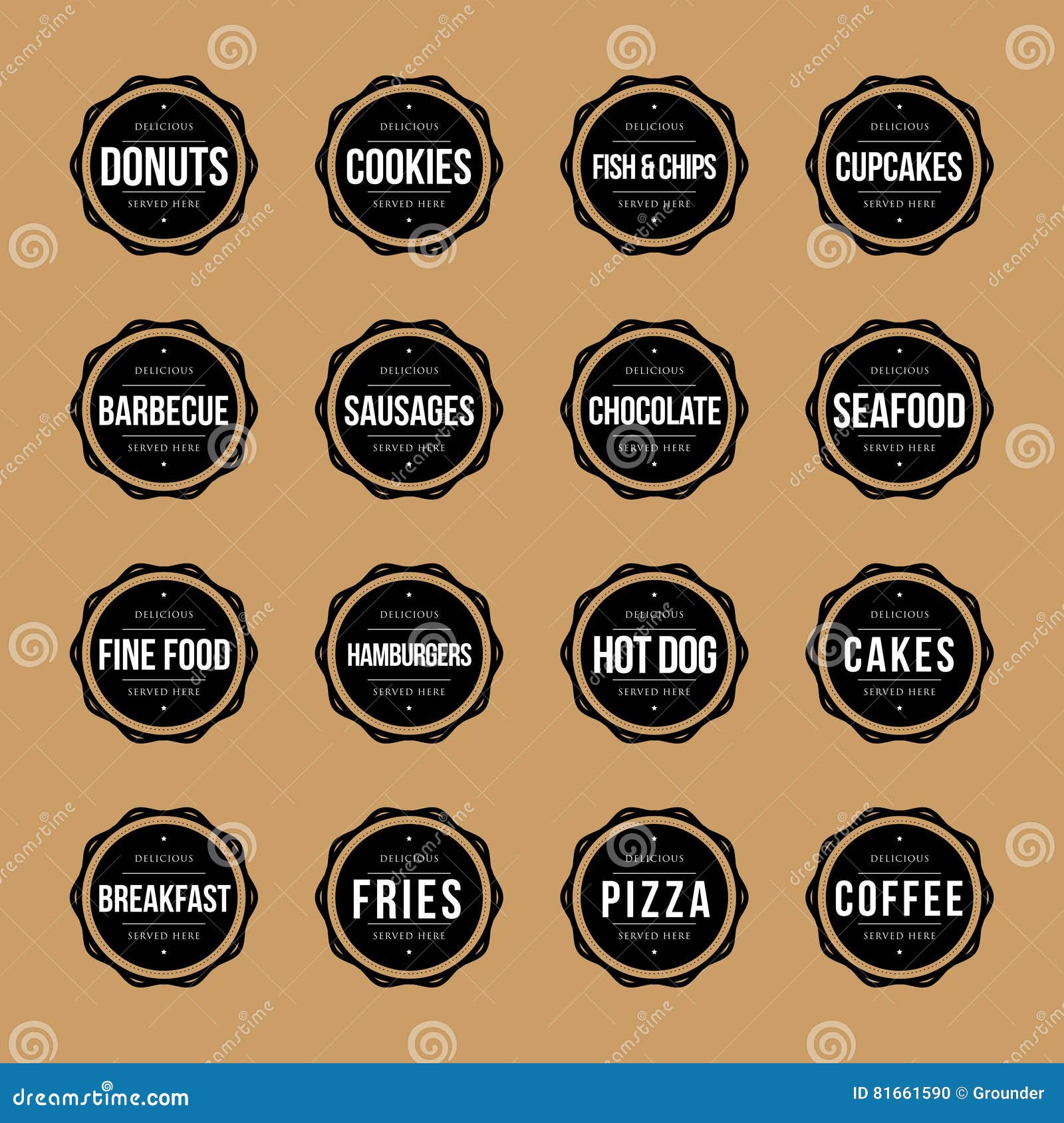 Food Vintage Stamp Vector Set Stock Vector - Illustration of cupcakes ...