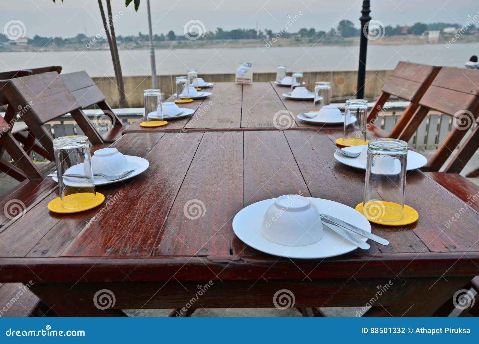 Food Ware for Service on the Table Stock Photo - Image of brown, table ...